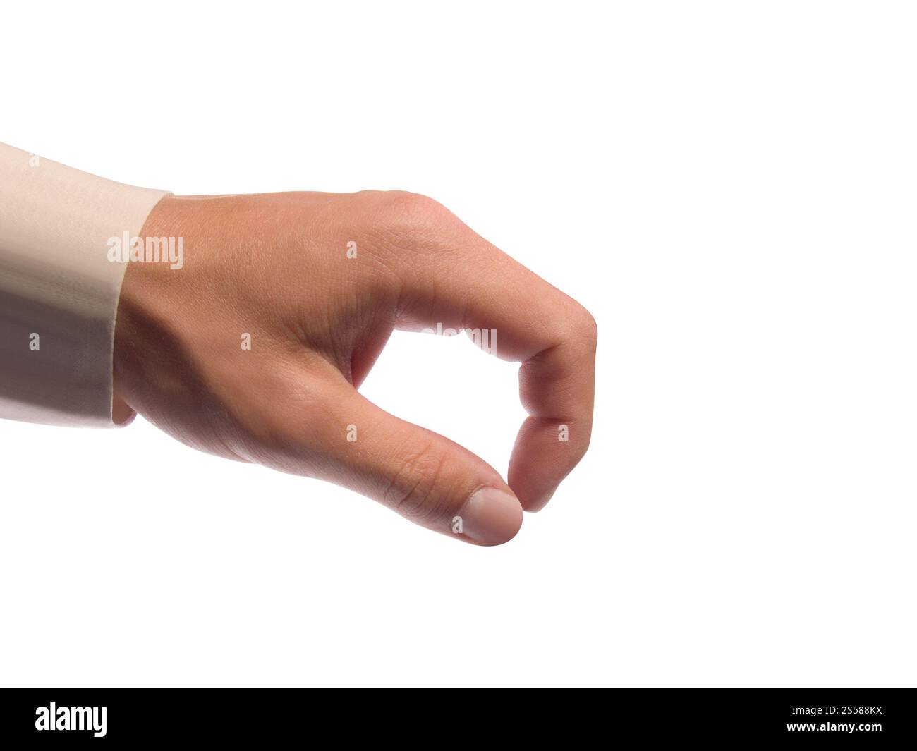 Hand holding some tiny or thin object Stock Photo - Alamy