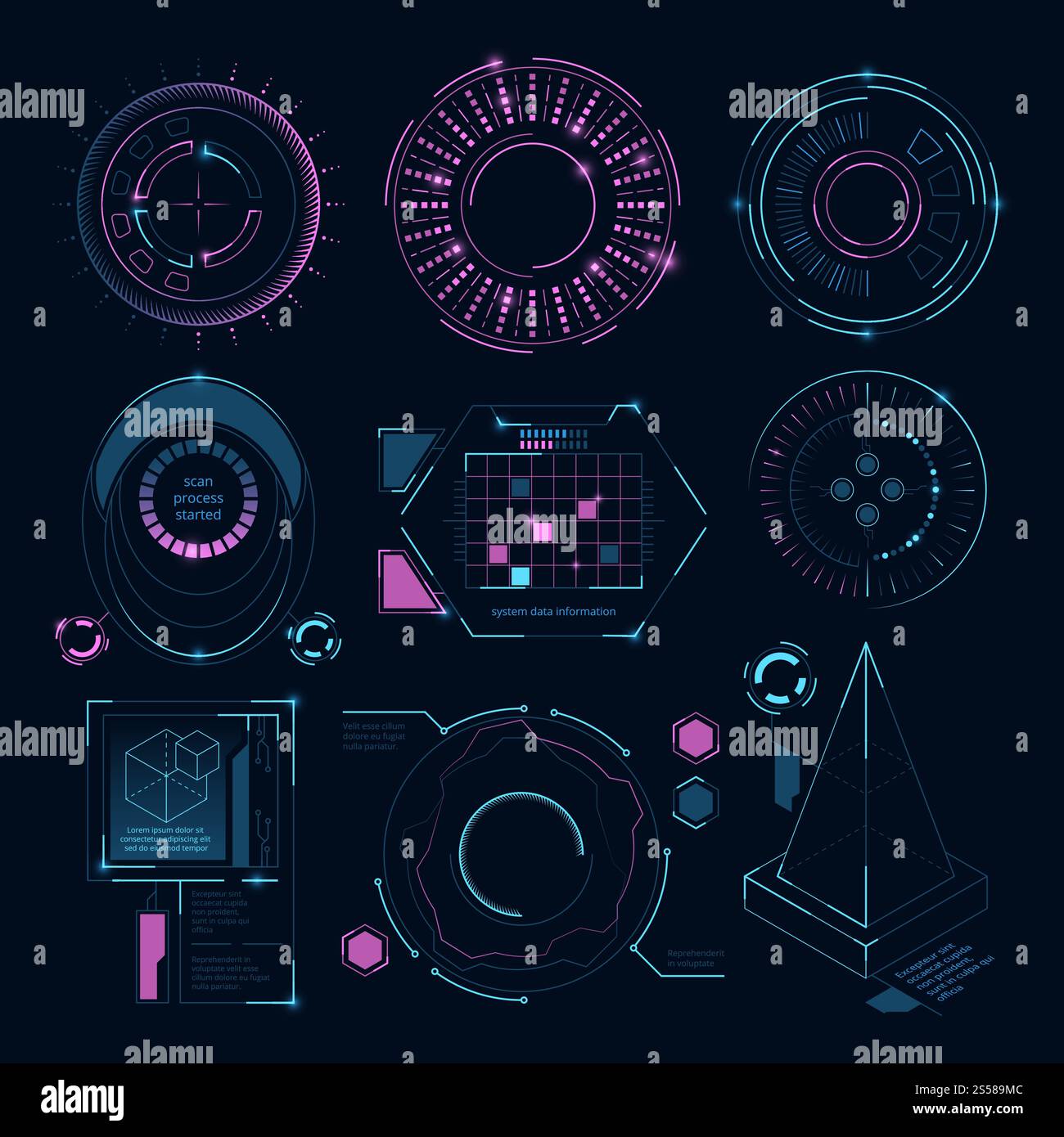 Circle futuristic shapes for digital web interface. Hud sci fi symbols ...