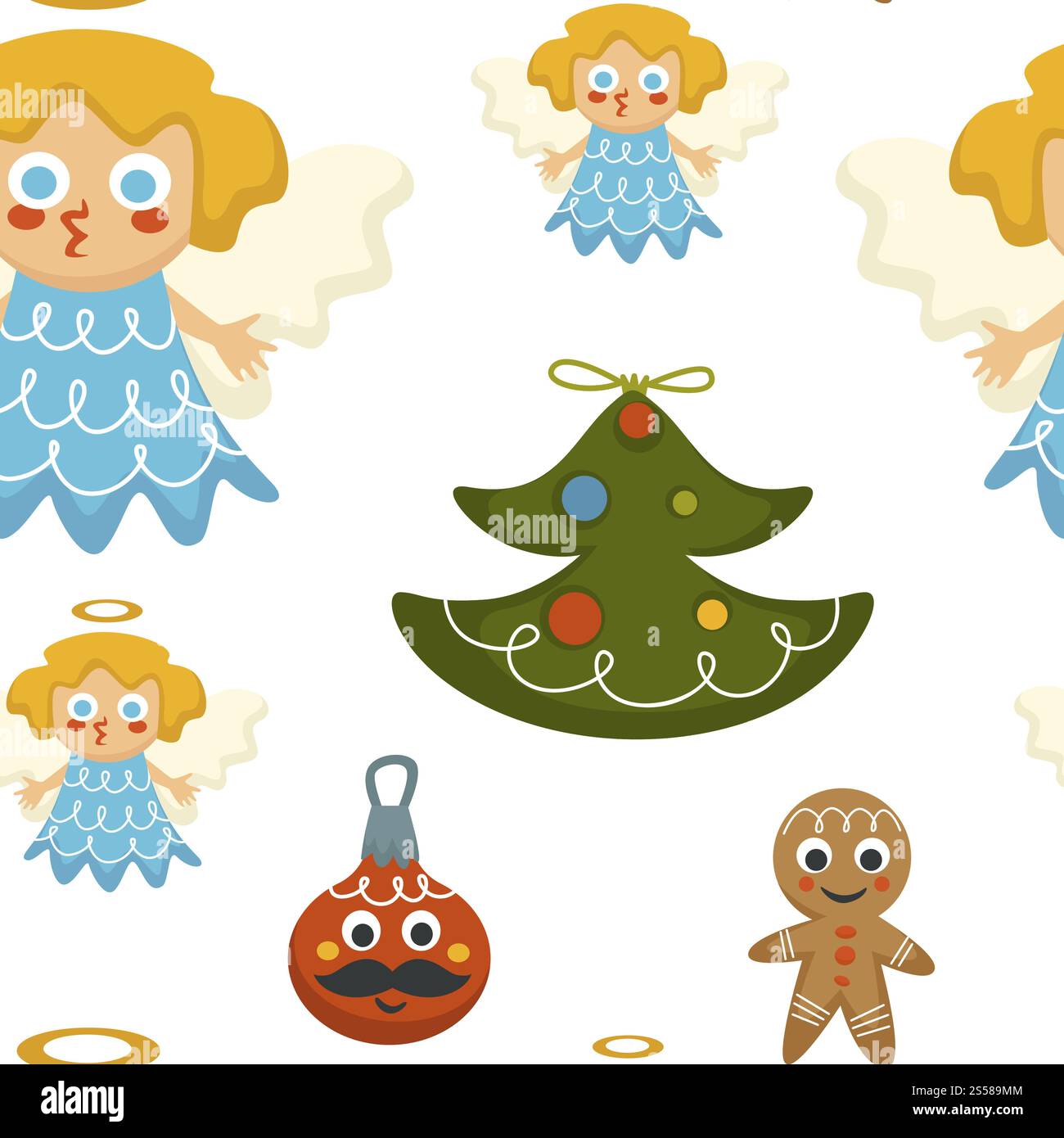 Christmas holidays, symbolic characters of angel and gingerbread man ...