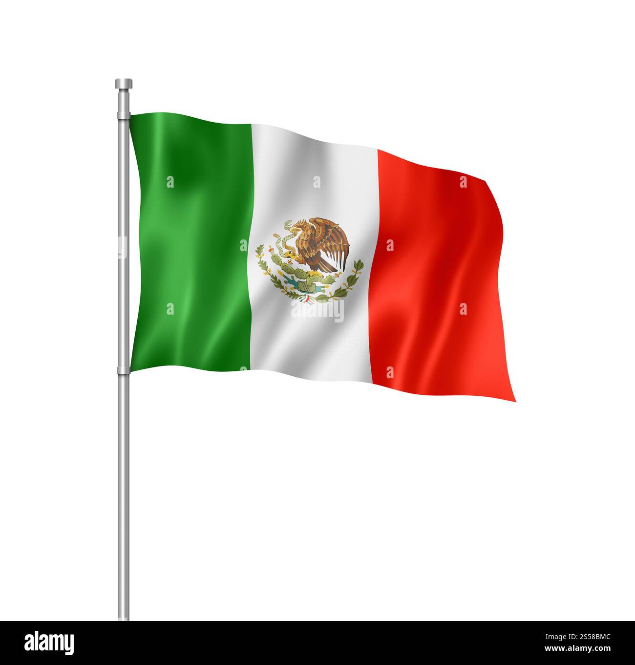 Mexico flag, three dimensional render, isolated on white. Mexican flag ...