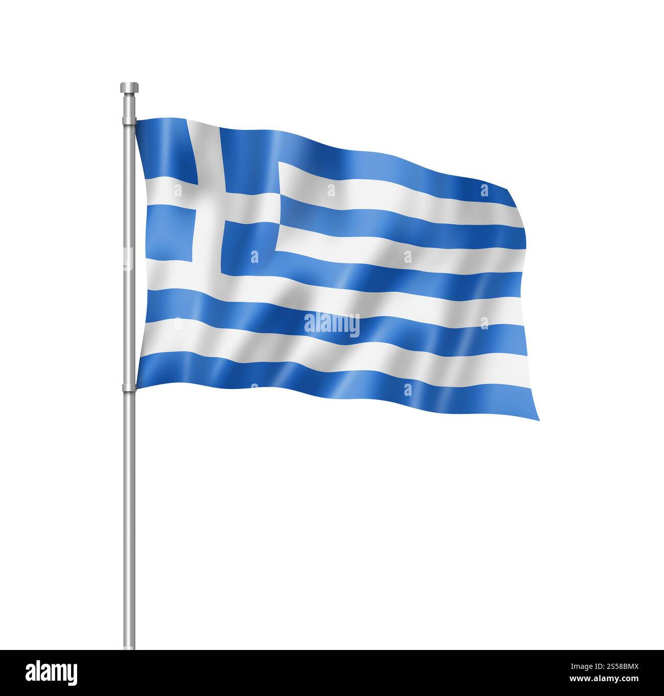 Greek flag waving on pole Cut Out Stock Images & Pictures - Alamy