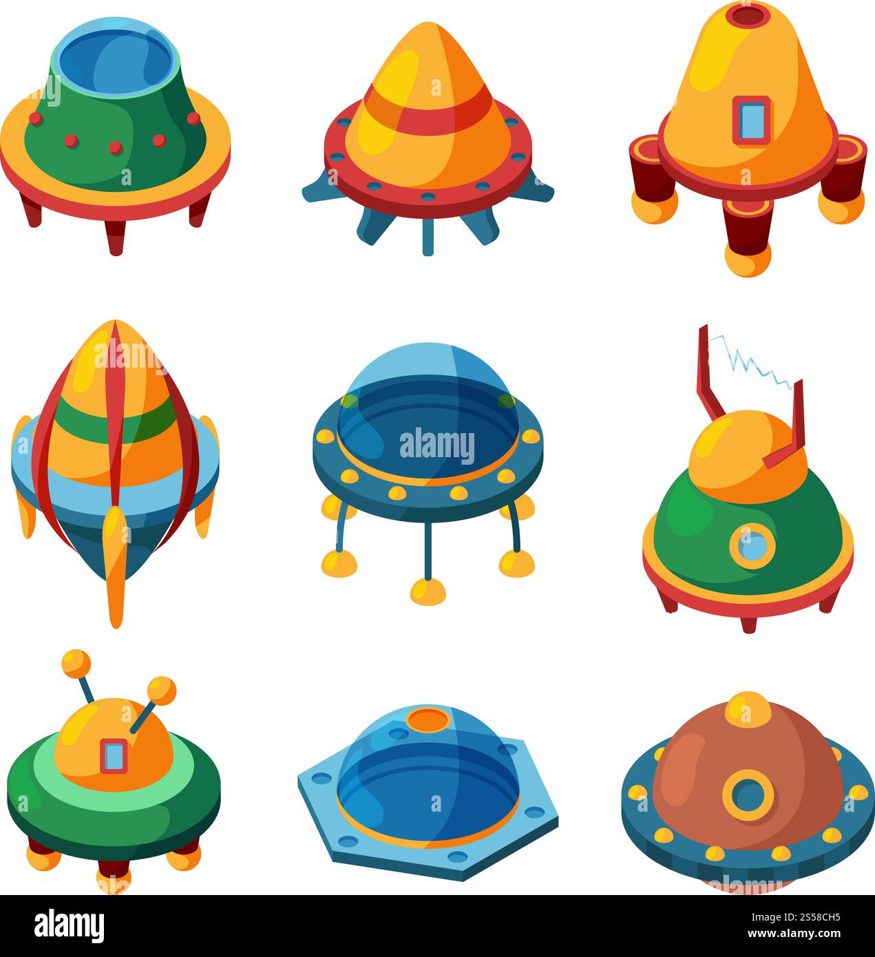 Ufo and spaceships. Isometric vector pictures. Spaceship ufo, science ...