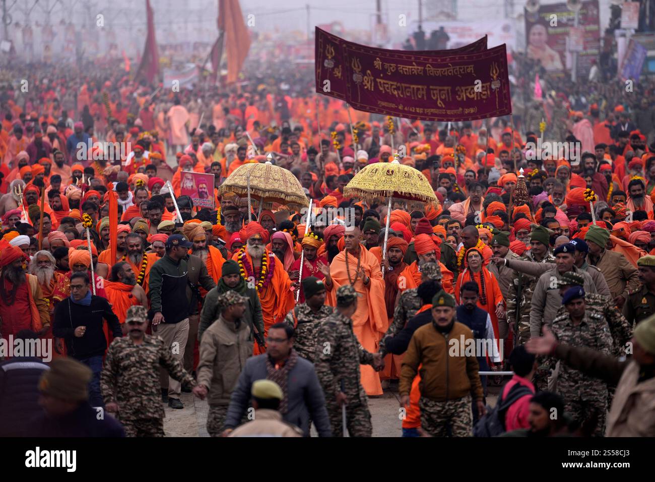 Hindu ascetics arrive for ritualistic dip at Sangam, the confluence of ...