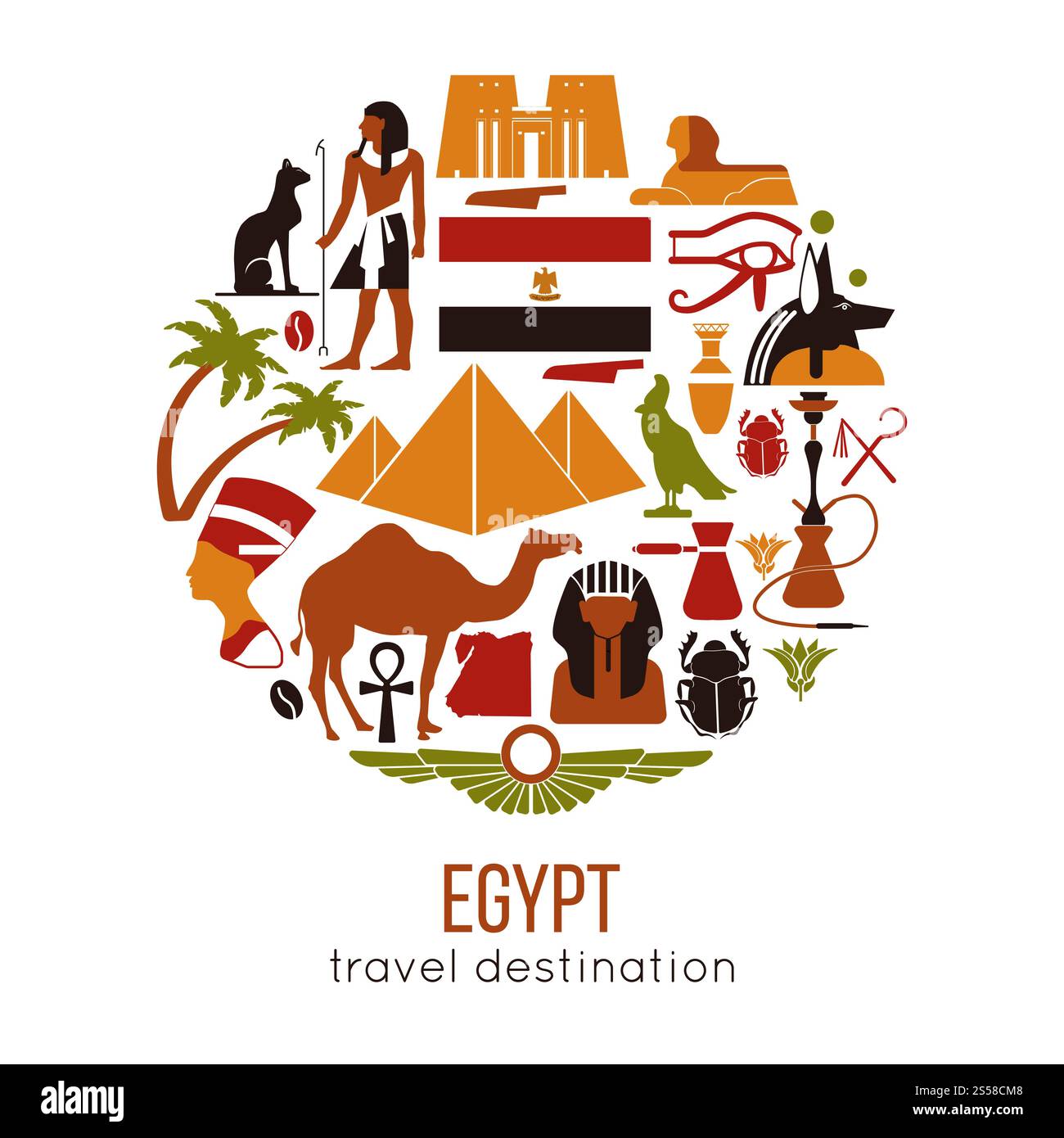Set of Egypt symbols and landmarks. Flat vector illustrations. Symbols ...