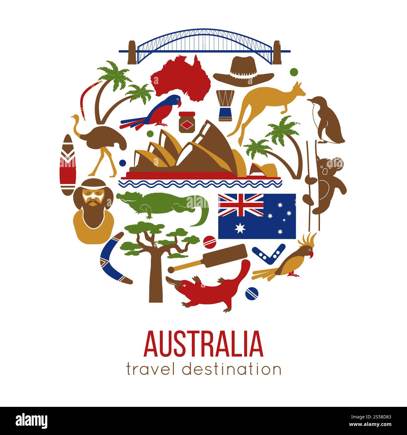 Set of Australia culture symbols. Collection icons kangaroo and koala ...
