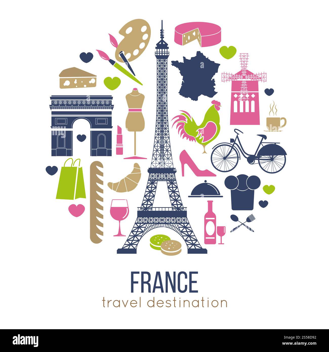 France sightseeing landmarks and famous vector travel attractions ...