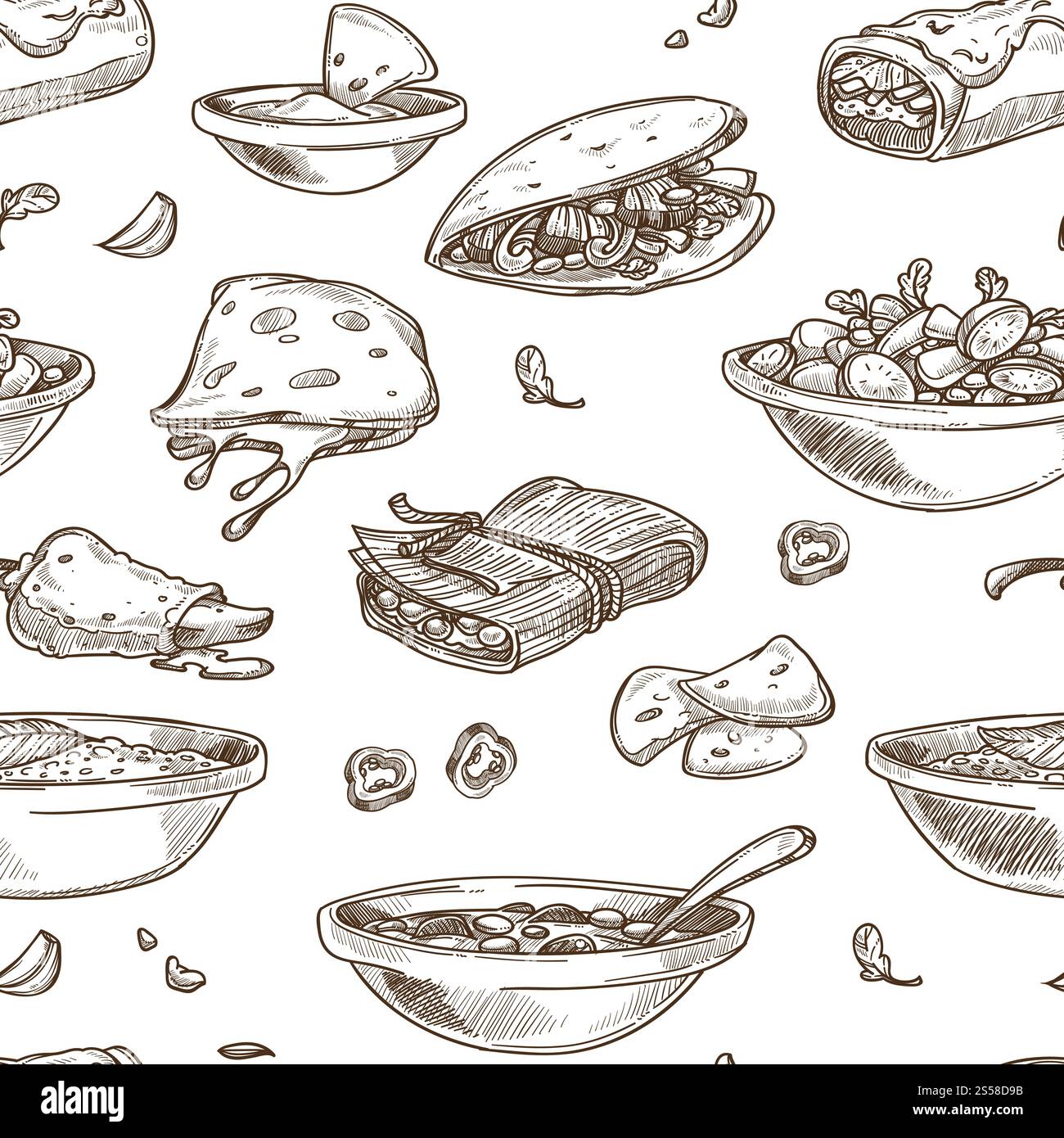 Mexican food cuisine traditional dishes sketch icon for restaurant menu ...