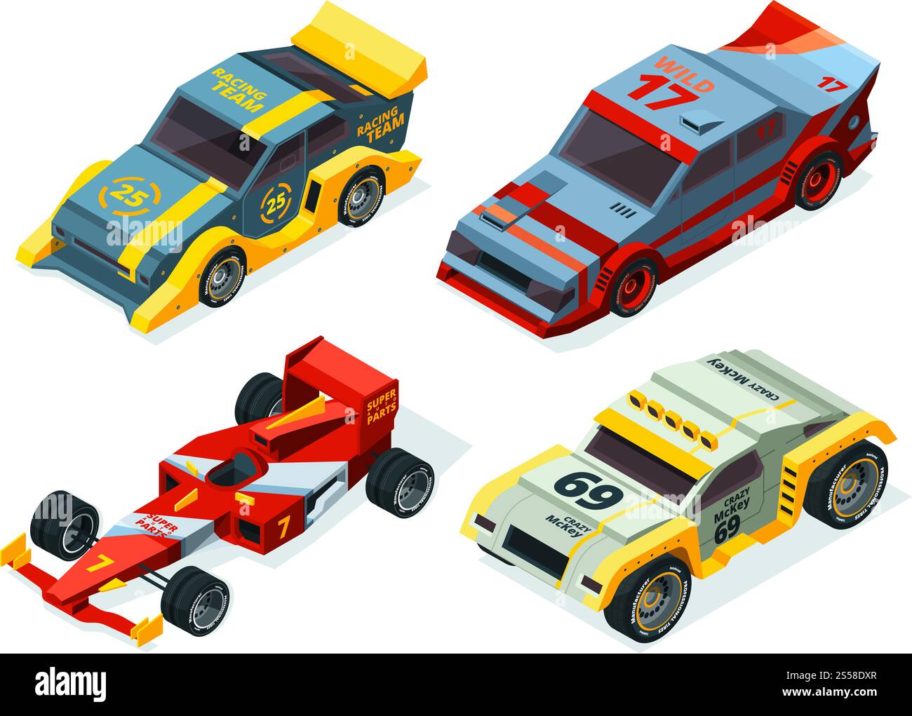 Race car set. 3D racing cars. Isometric sport pictures. Vector auto ...