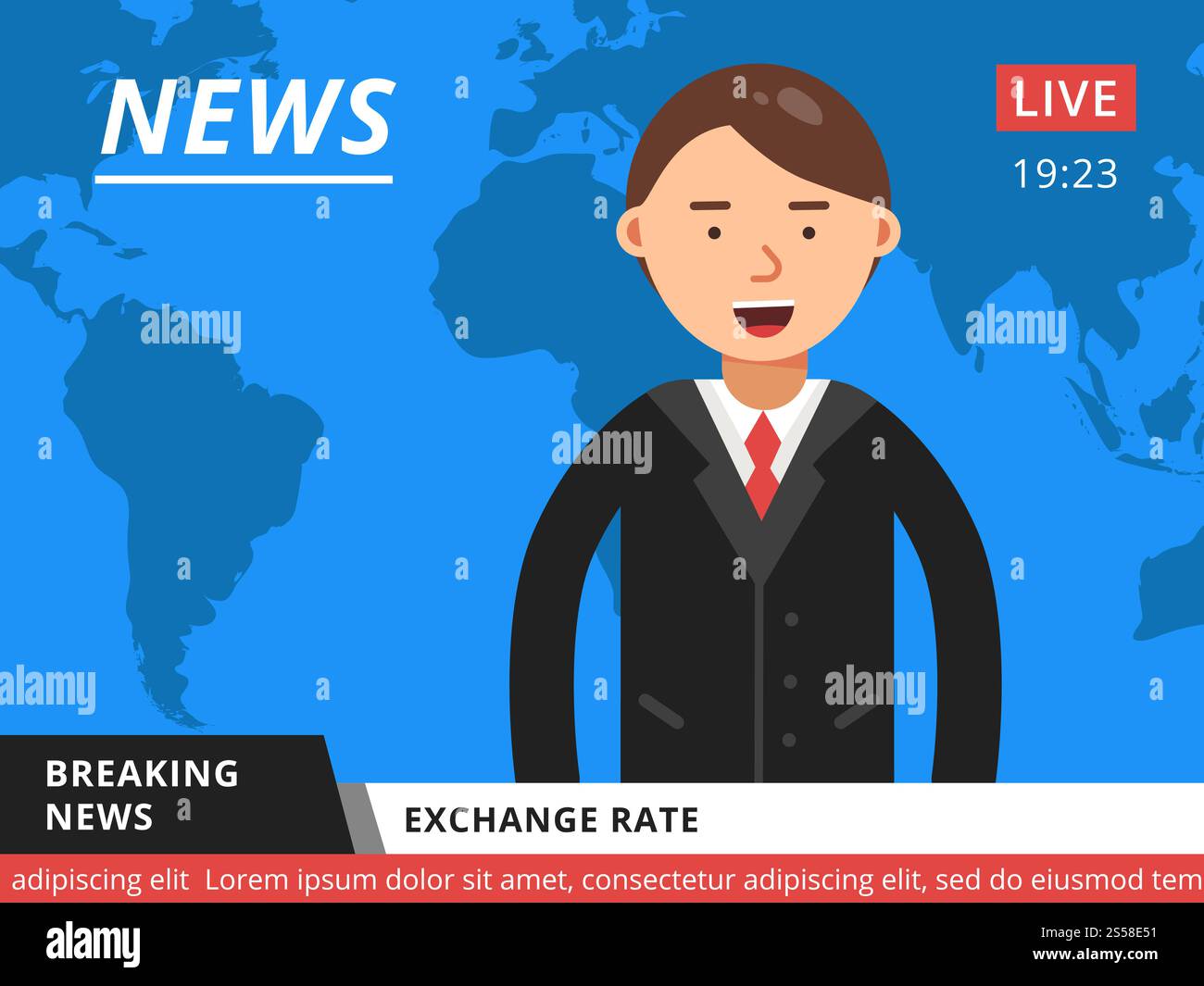 Newscaster at television. Hot breaking news. Television studio news tv, journalist reporter ...