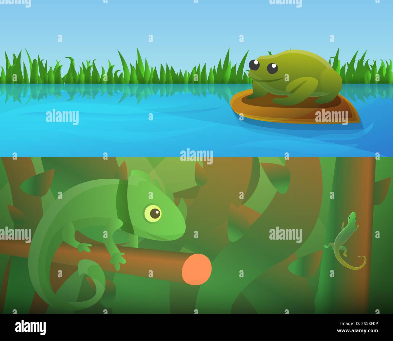 Reptiles amphibians banner set. Cartoon illustration of reptiles ...