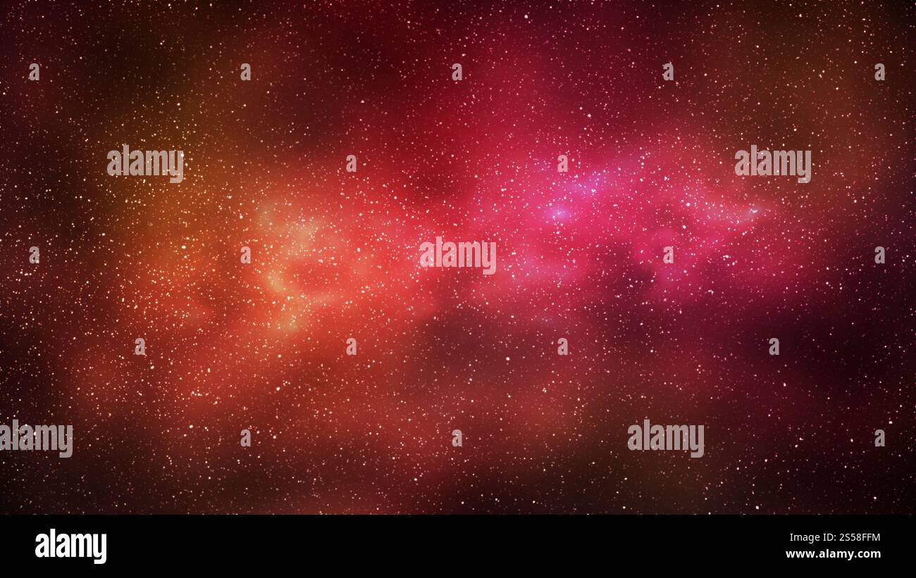 Night starry sky and bright red galaxy, horizontal background. 3d ...
