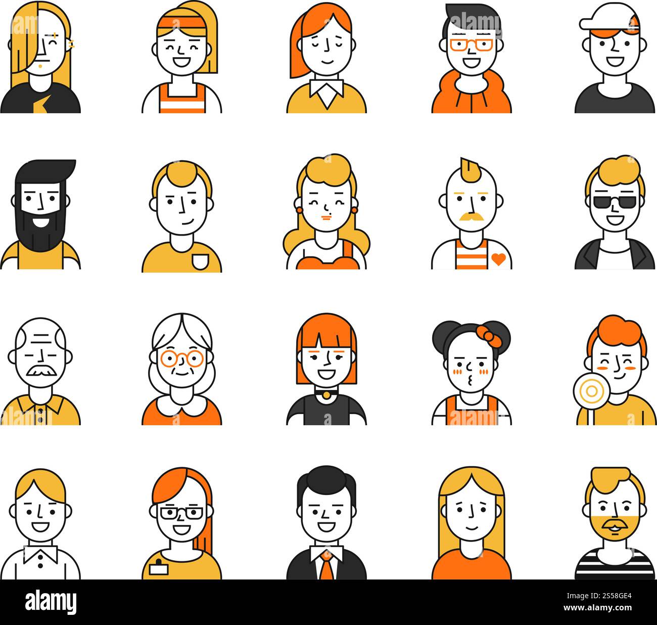 Set of various avatars for web projects. Vector pictures in mono line ...