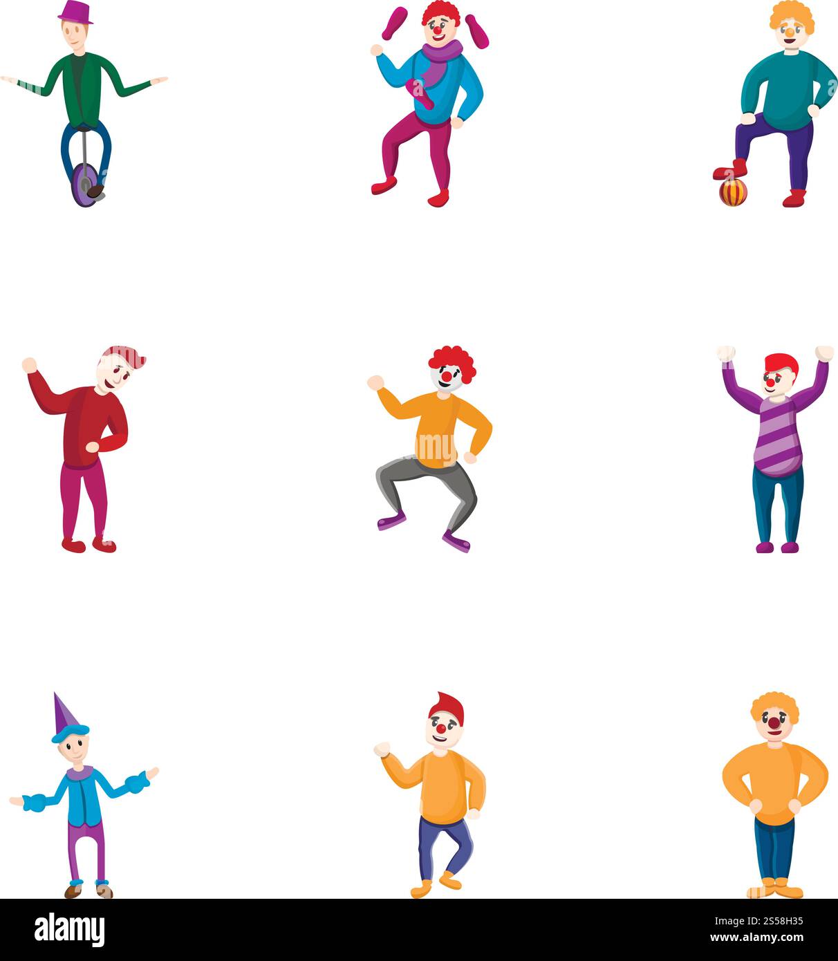 Clown icon set. Cartoon set of 9 clown vector icons for web design ...