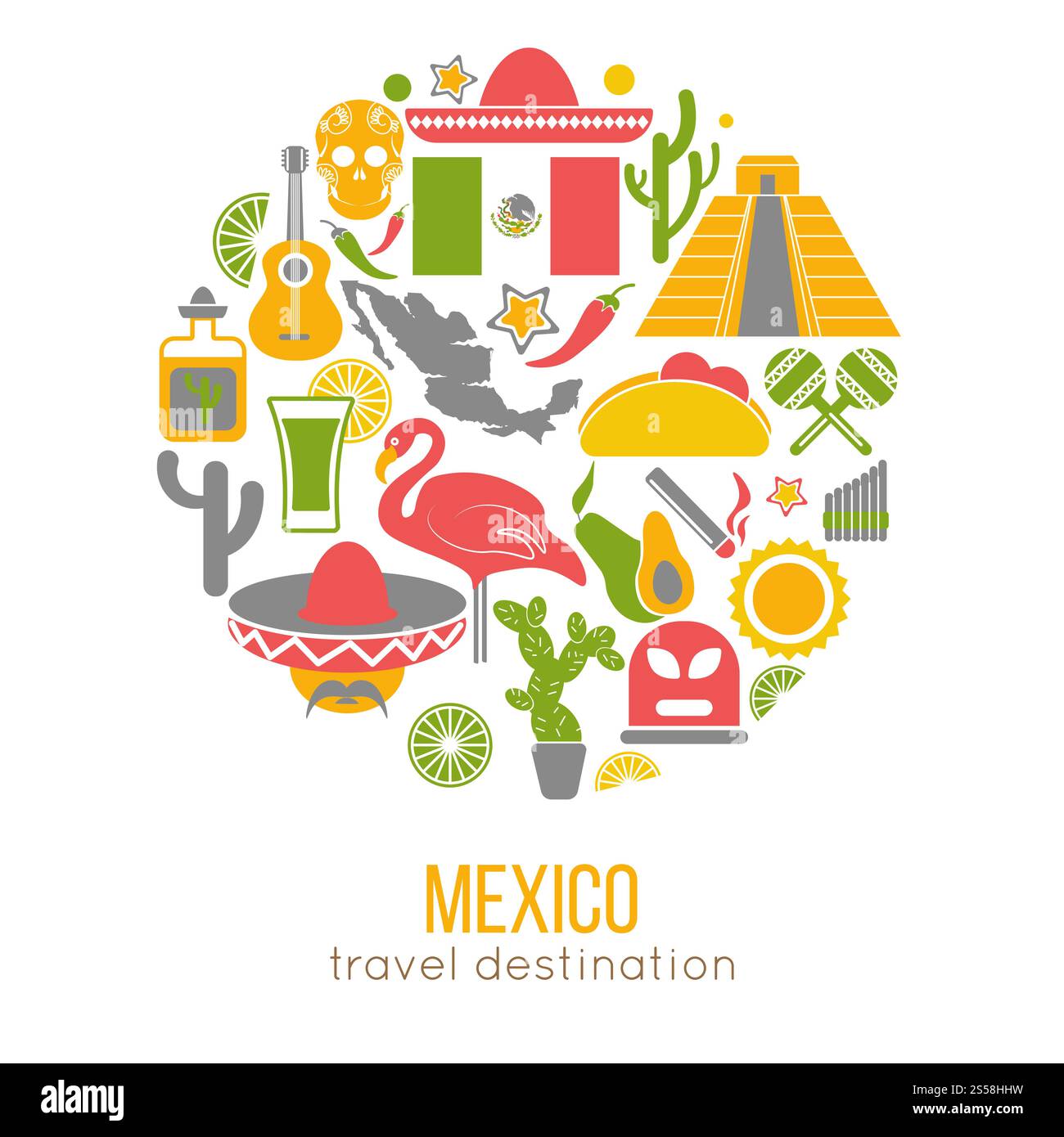 Set of Mexico travel symbols. Mexican flat vector illustrations ...