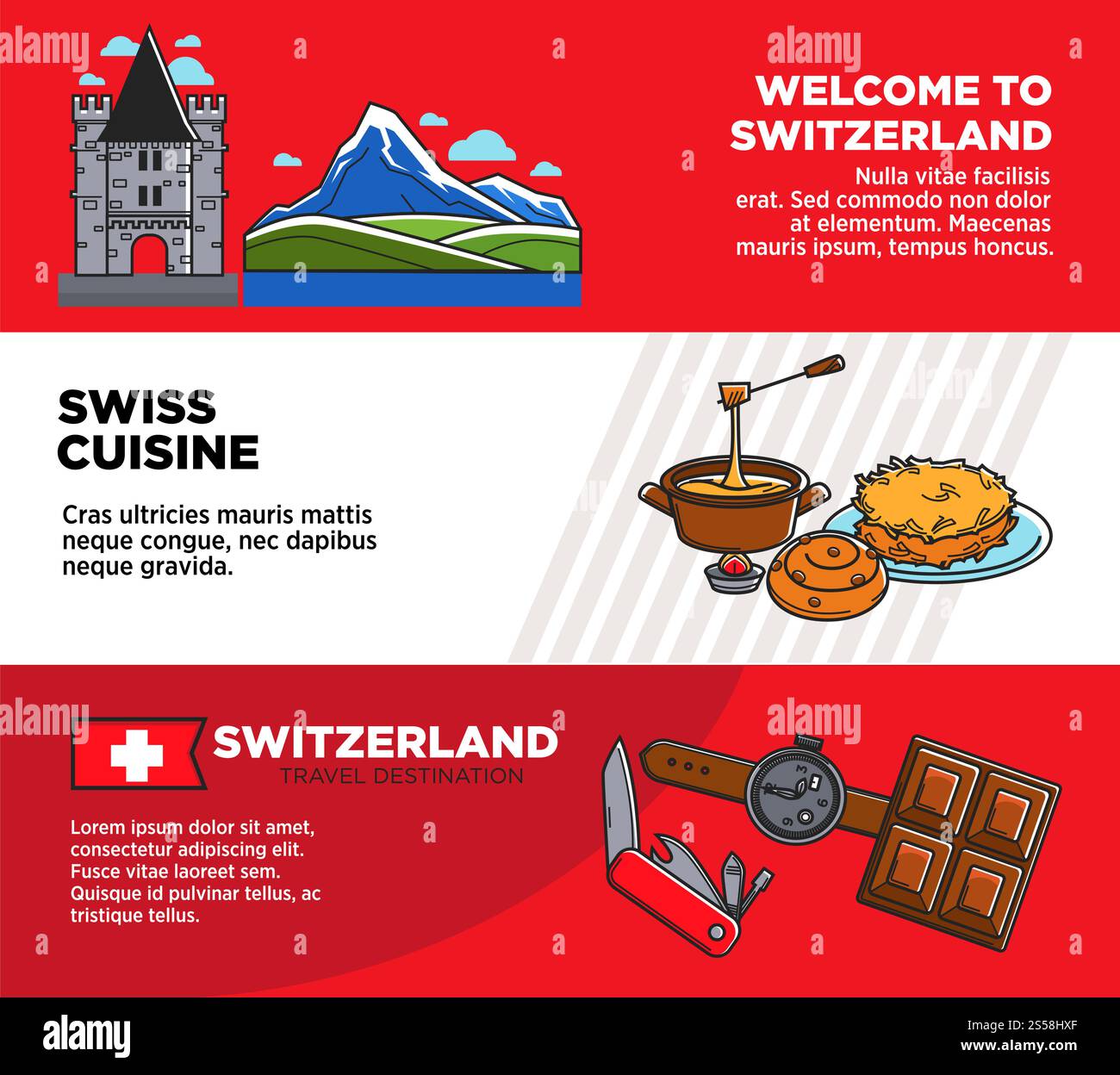 Welcome to Switzerland promotional travel company banners set ...