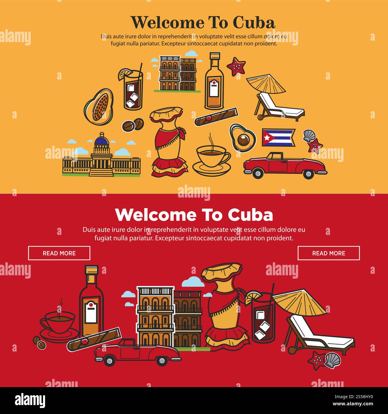 Welcome to Cuba promotional poster with national symbols. Retro vintage ...
