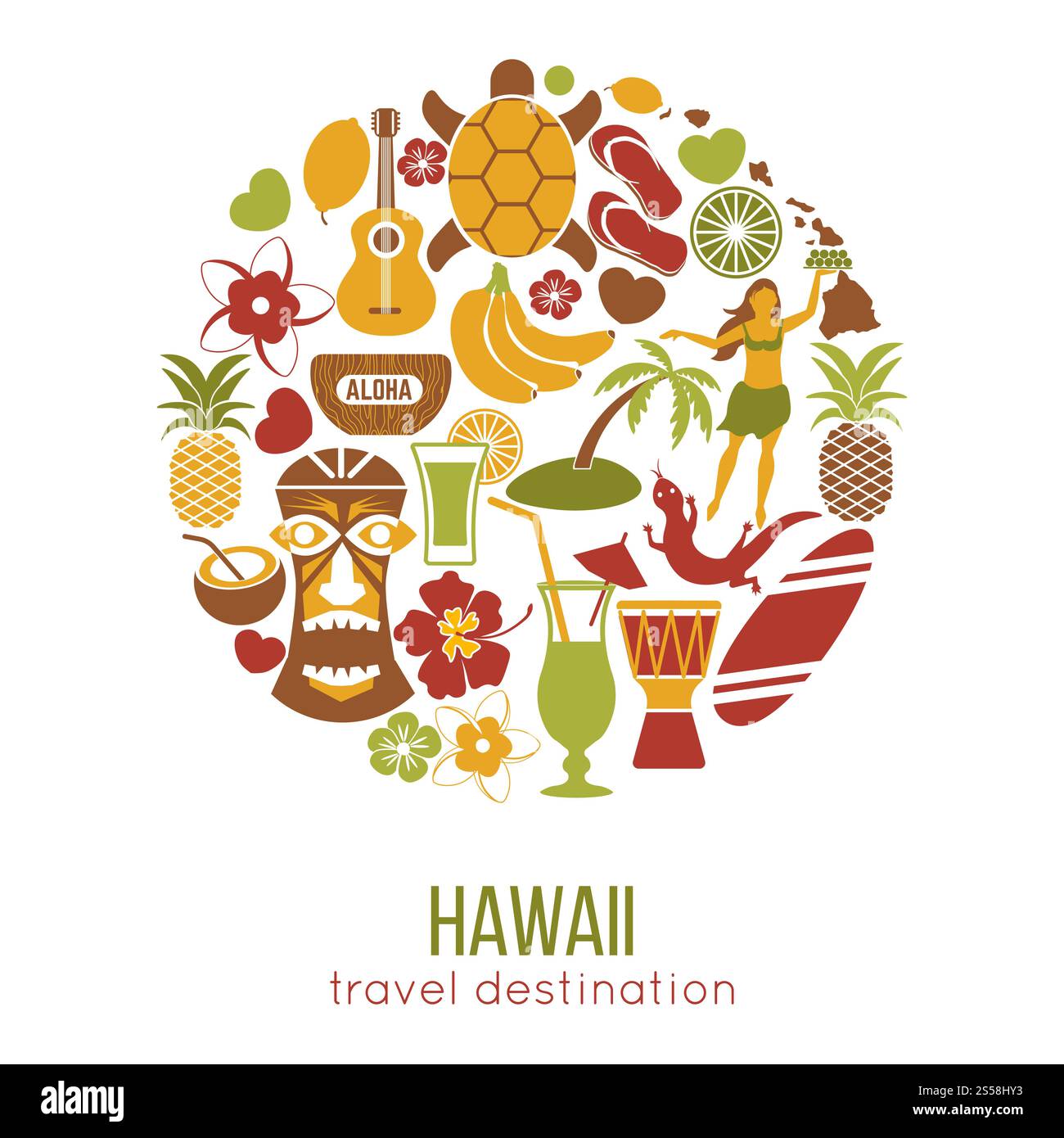 Hawaii sightseeing landmarks and famous vector travel attractions ...