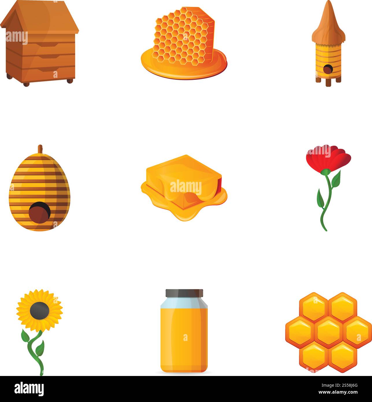 Honey icon set. Cartoon set of 9 honey vector icons for web design ...