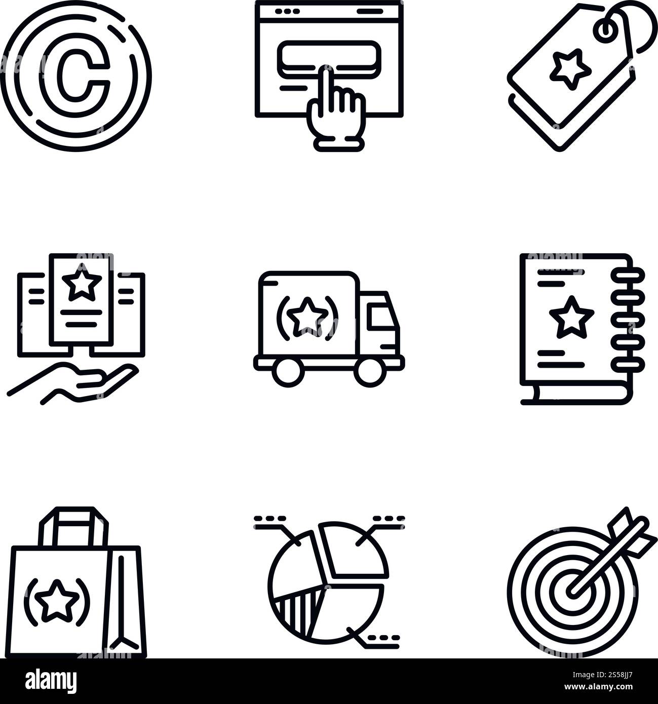 Brand products icon set. Outline set of 9 brand products vector icons ...