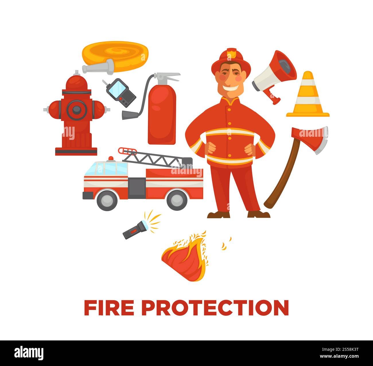 Firefighting and fire protection poster of extinguishing equipment ...