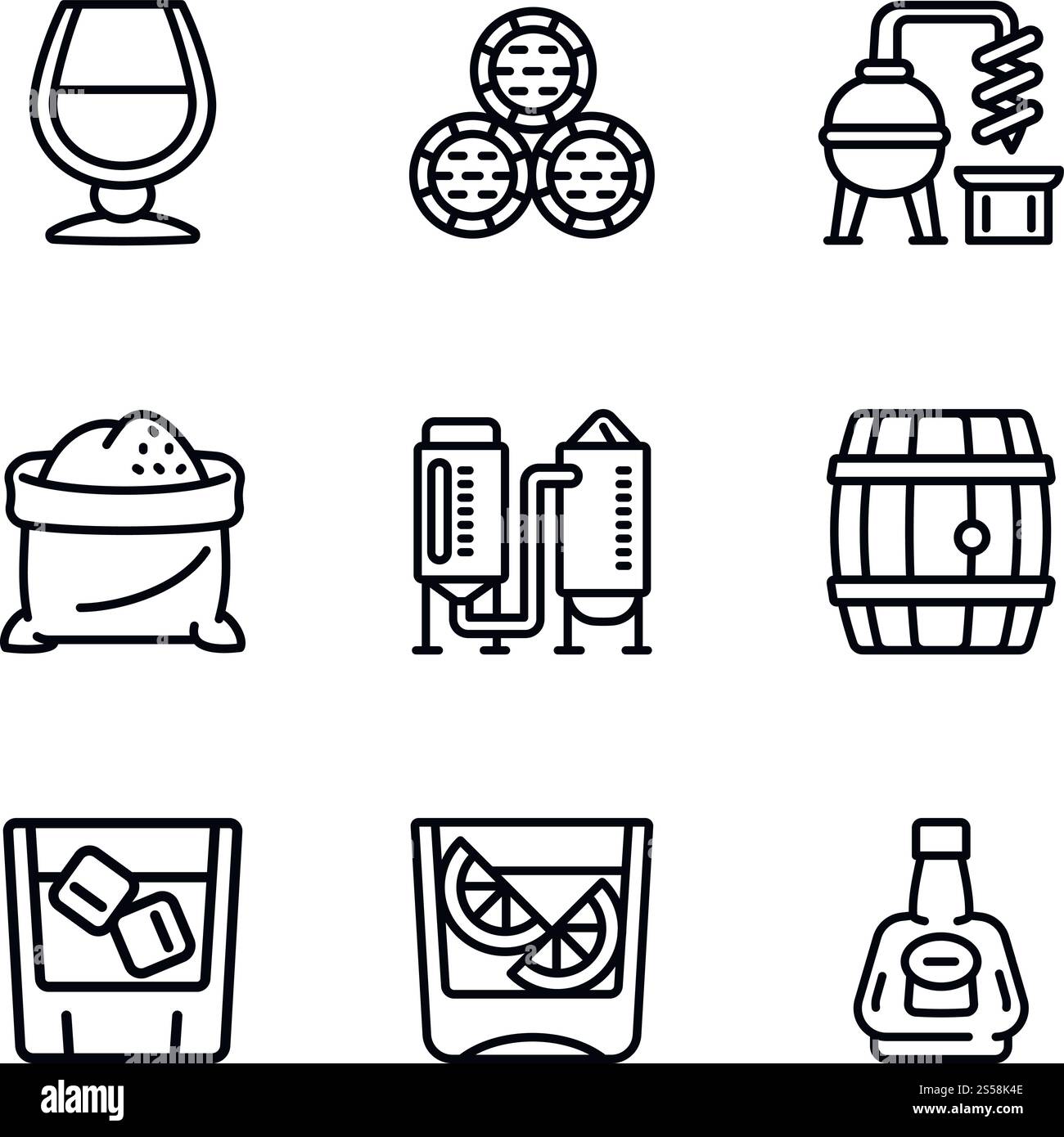 Whiskey icon set. Outline set of 9 whiskey vector icons for web design ...
