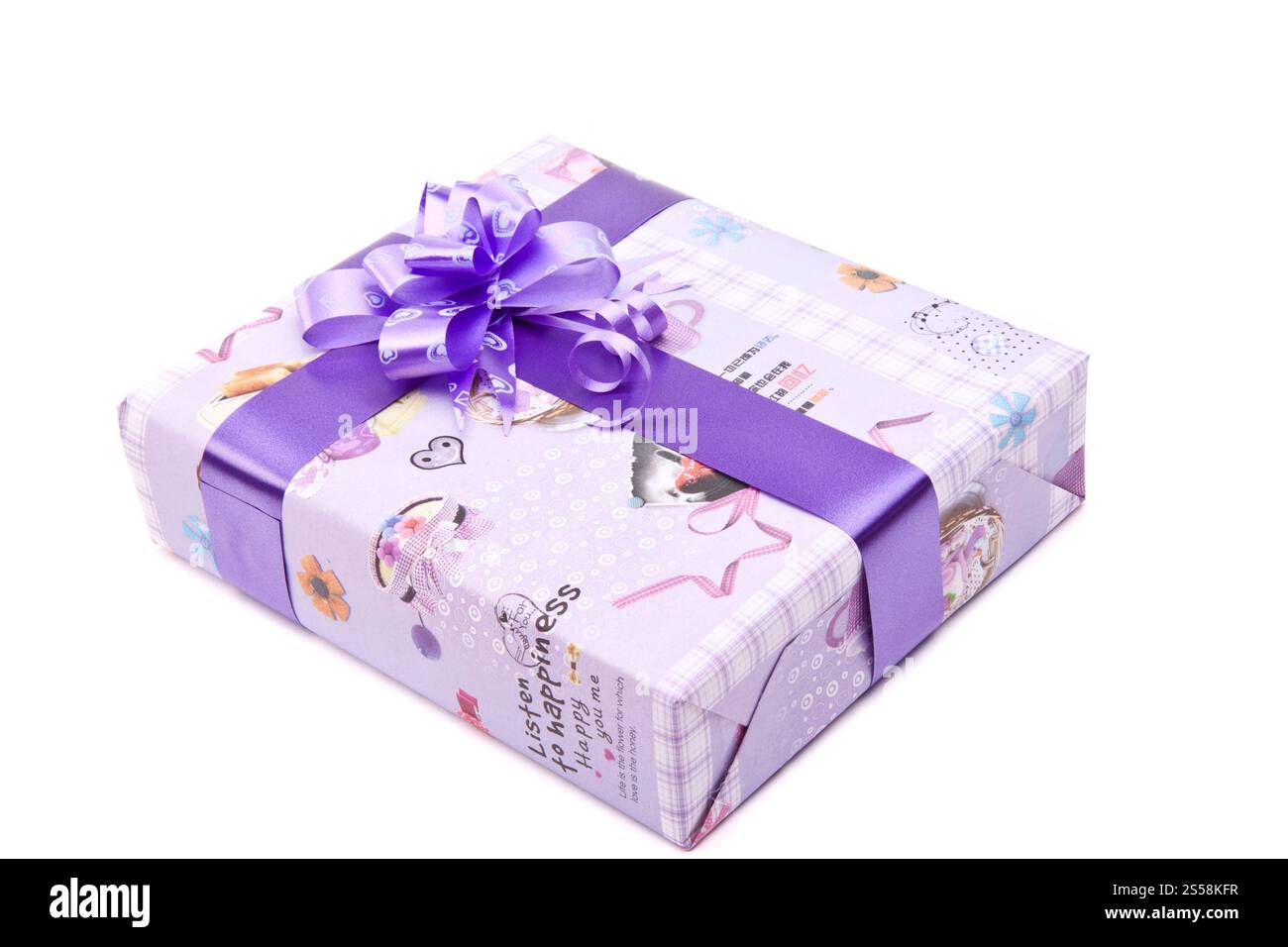 gift box with big bow ribbon isolated on white background. gift box ...