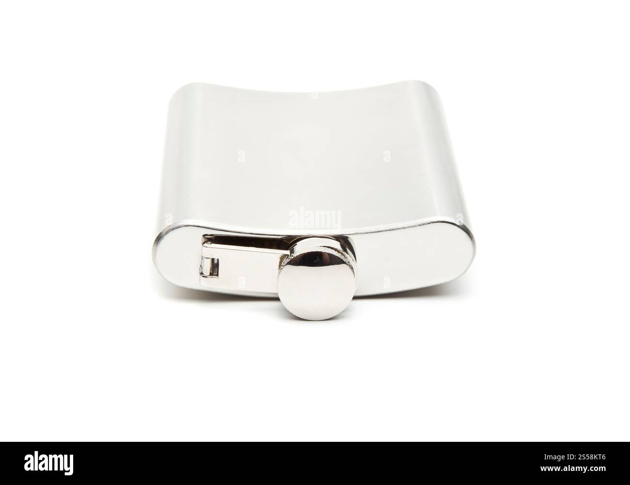front view of metallic flask on white background. front view of ...
