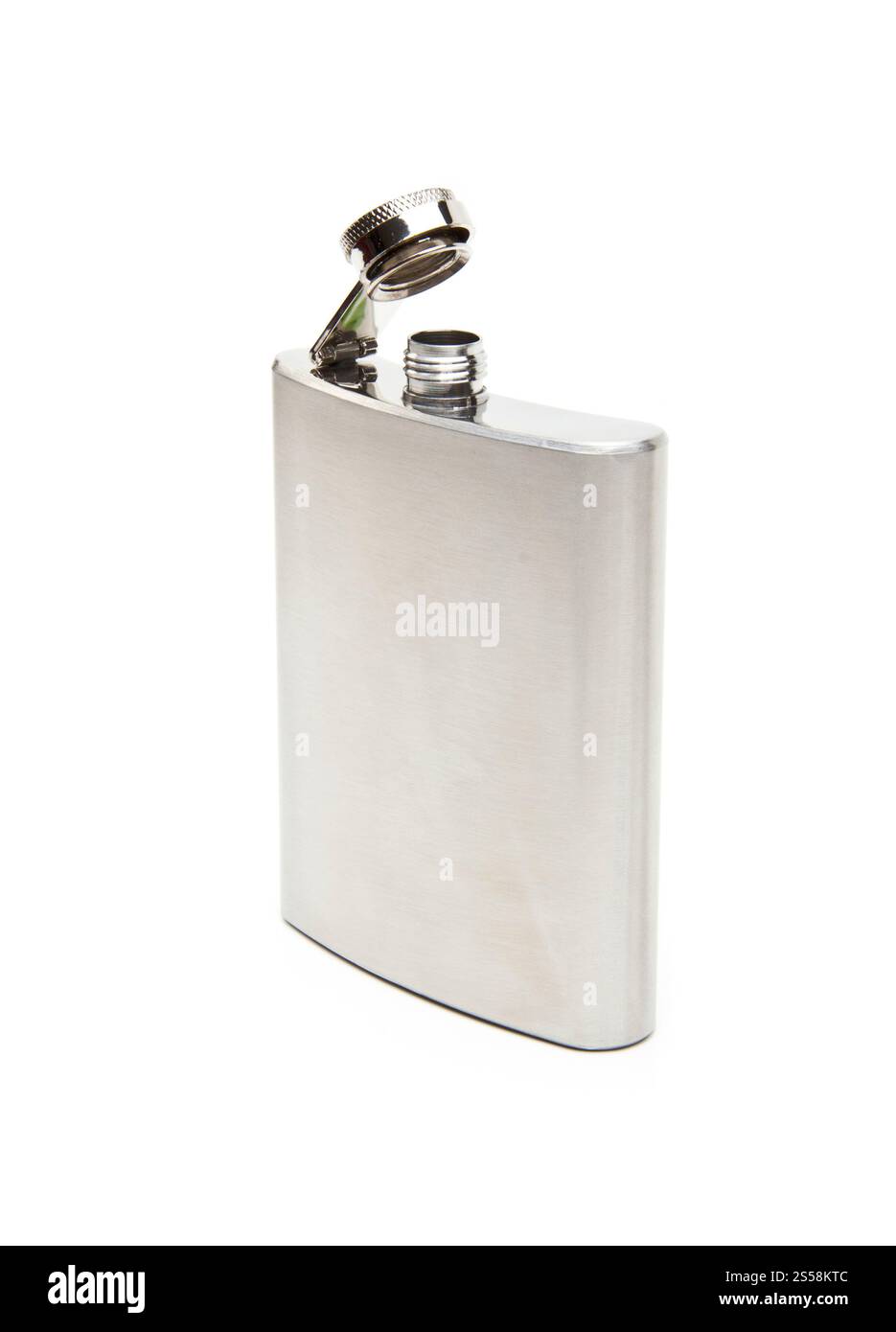 front view of metallic flask on white background Stock Photo - Alamy