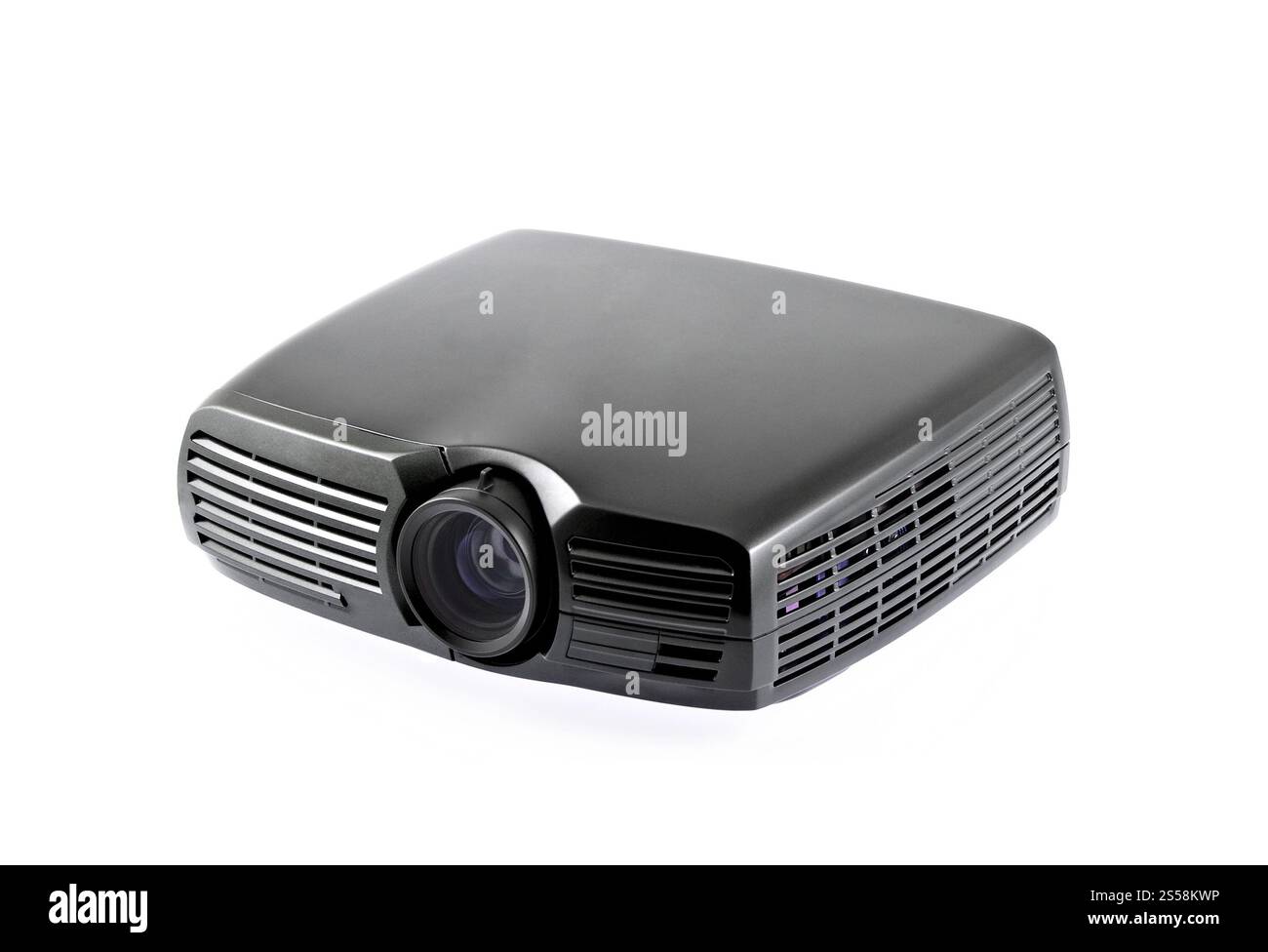 Multimedia black projector isolated on a white background. Multimedia ...