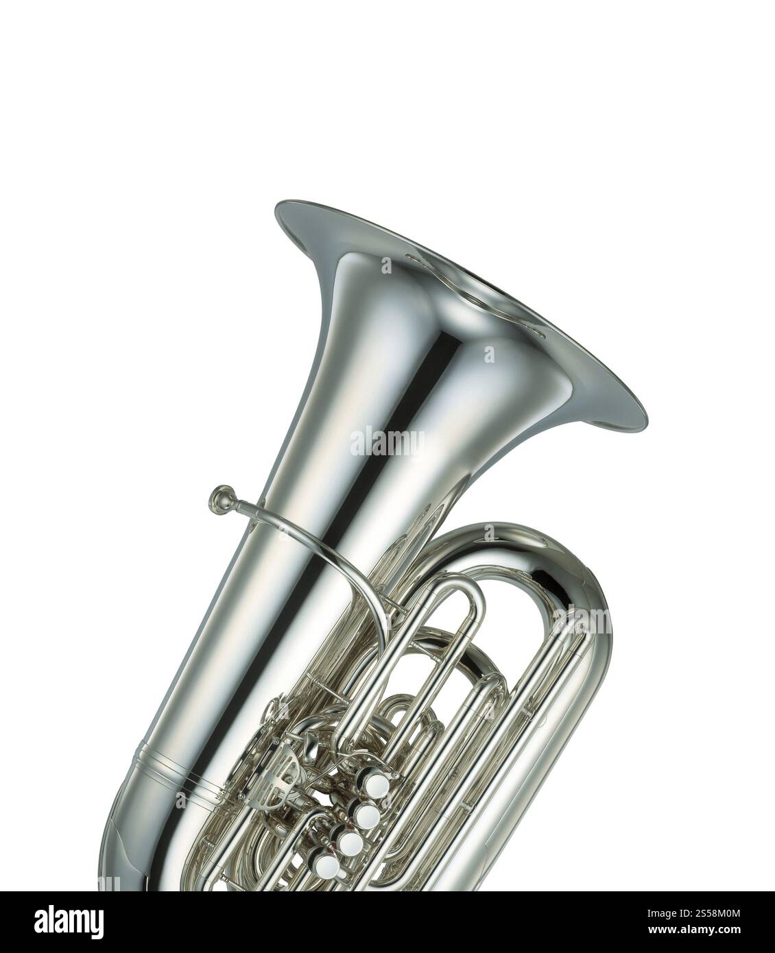 Large silver brass tuba isolated a white background. Large silver brass tuba on white background ...