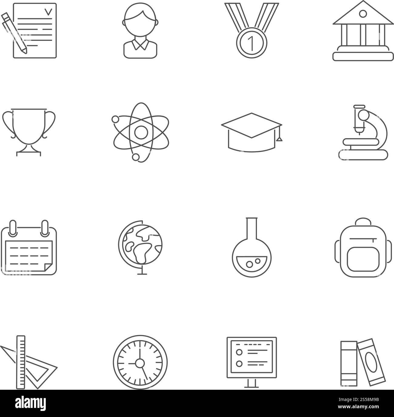 Science symbols vector monoline pictures of school study knowledge hi ...