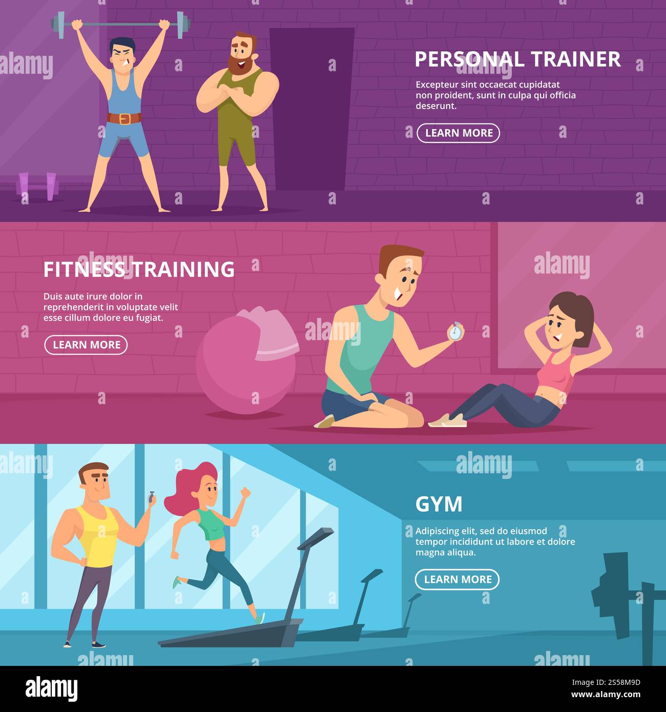 Gym banners. Advertising pictures for gym. Poster fitness trainer ...