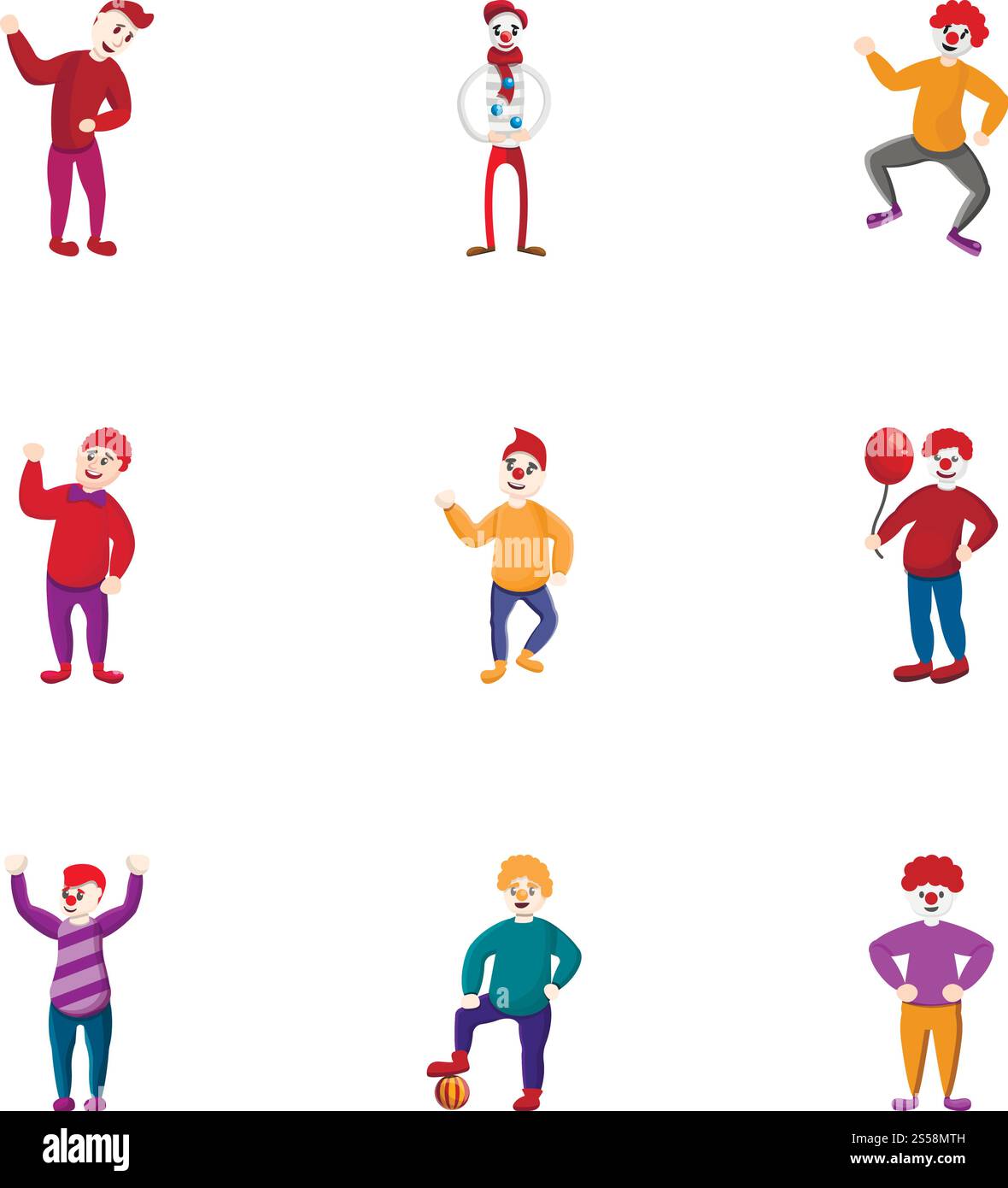 Carnival clown icon set. Cartoon set of 9 carnival clown vector icons ...