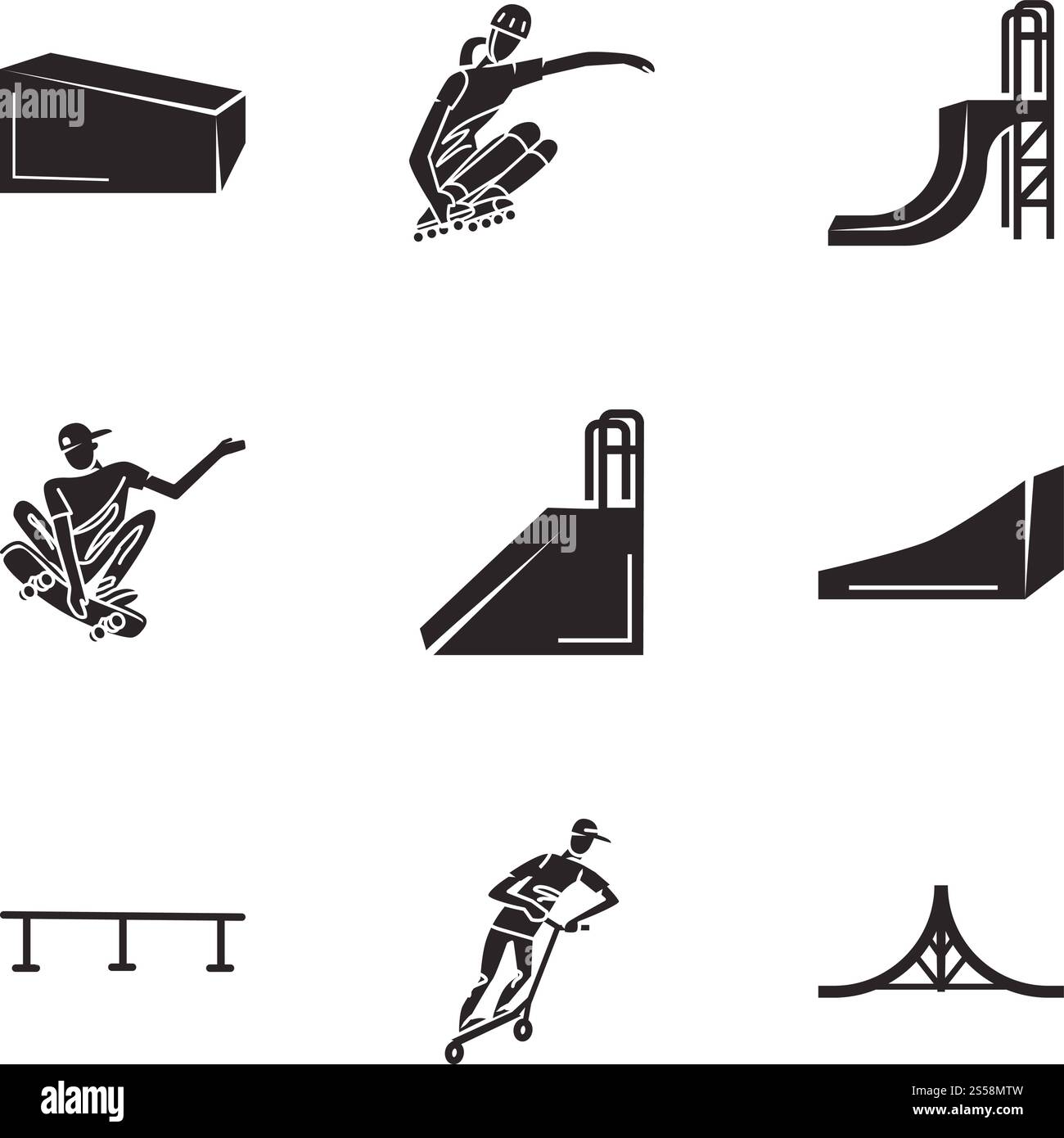 Modern skate park icon set. Simple set of 9 modern skate park vector ...