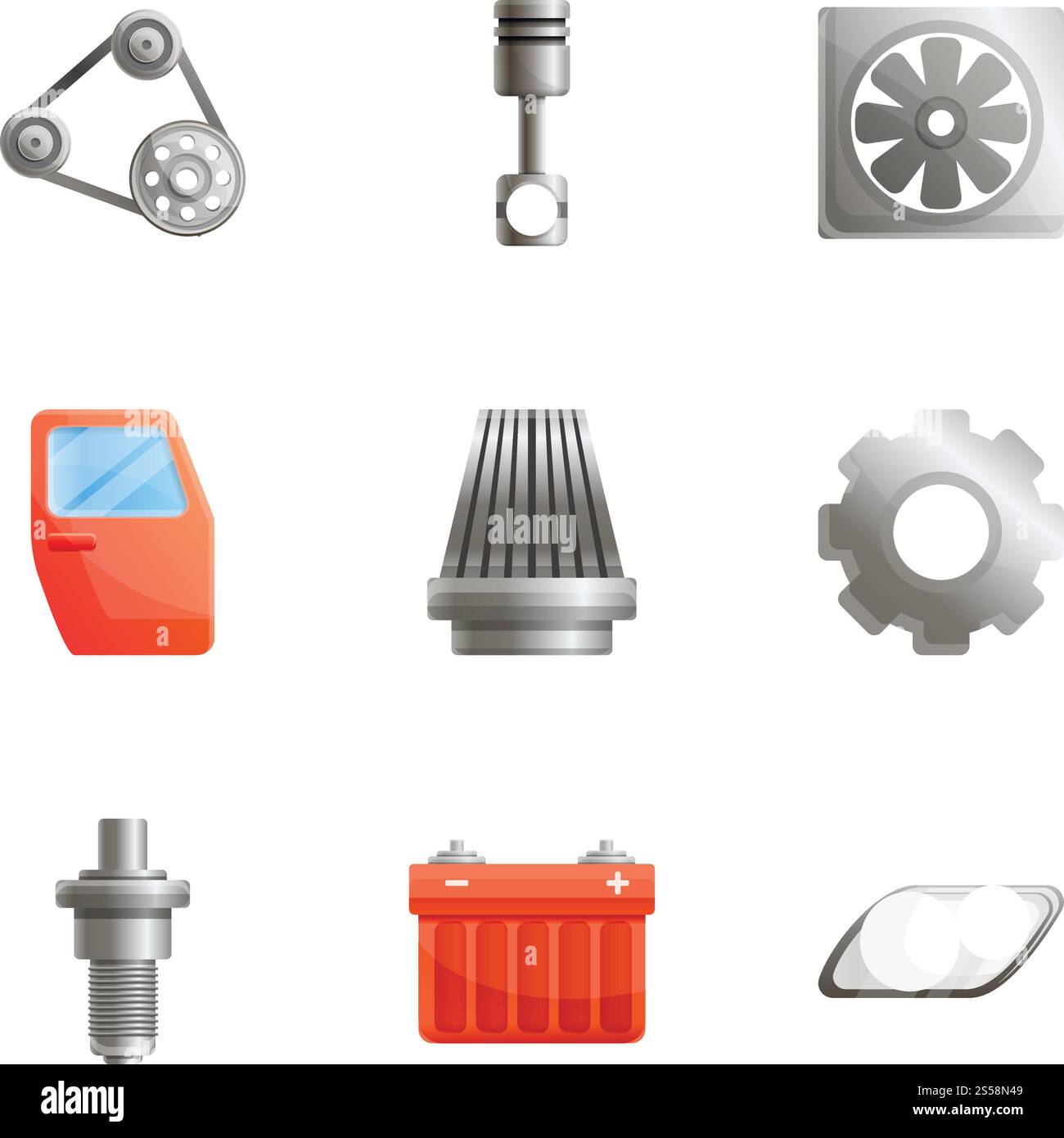 Car parts icon set. Cartoon set of 9 car parts vector icons for web ...