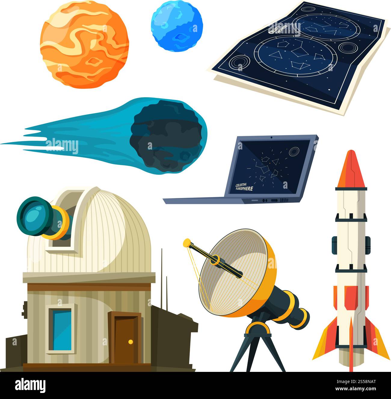 Science astronomy pictures set. Various vector symbols of astronomy ...
