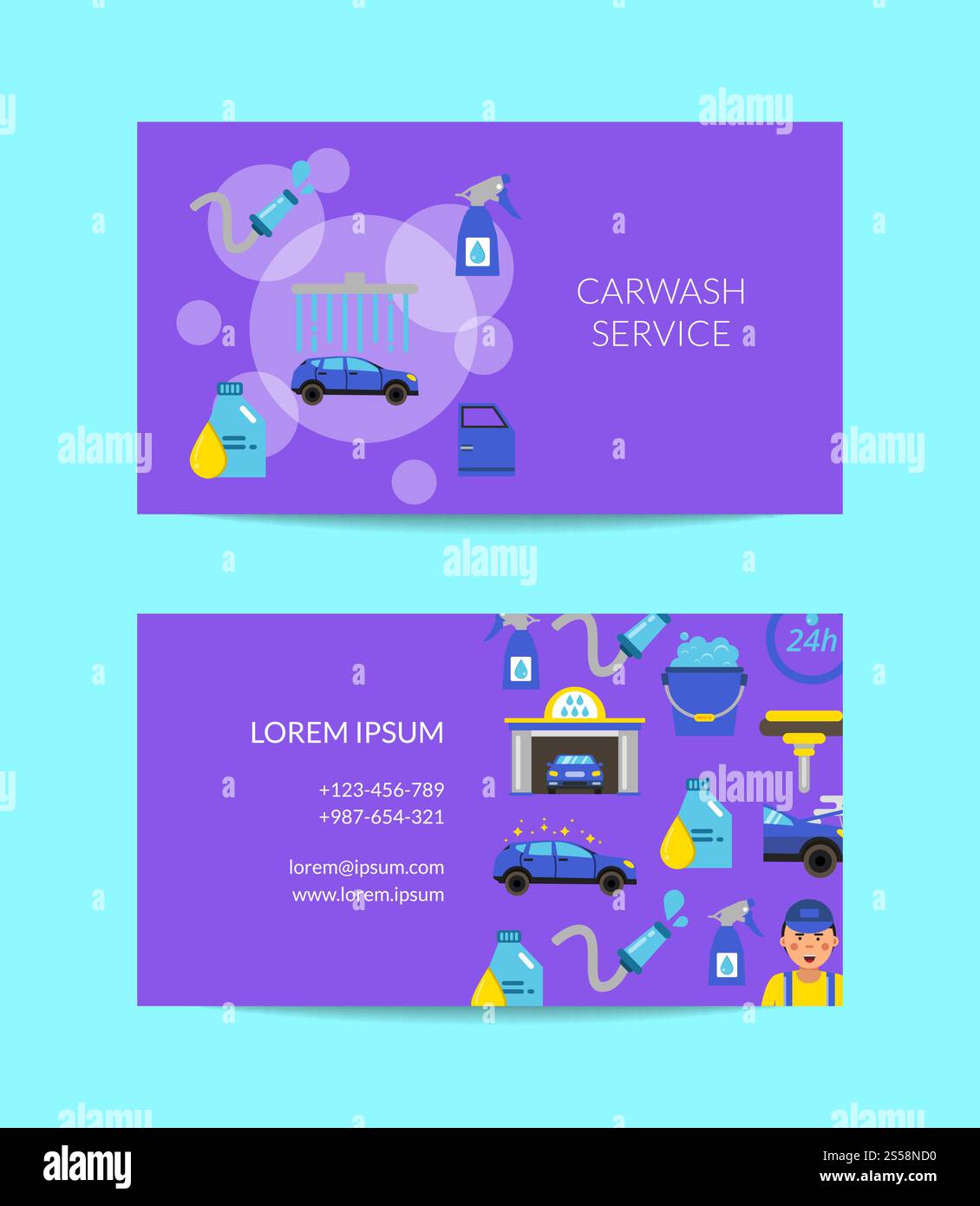 Vector set of business card template for car washing service ...