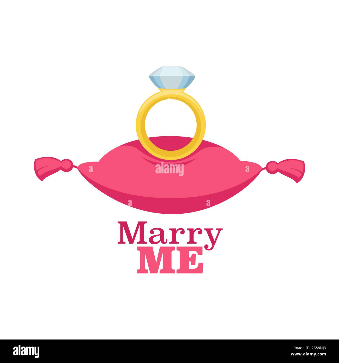 Marry me poster with ring and cushion proposal isolated icon vector ...