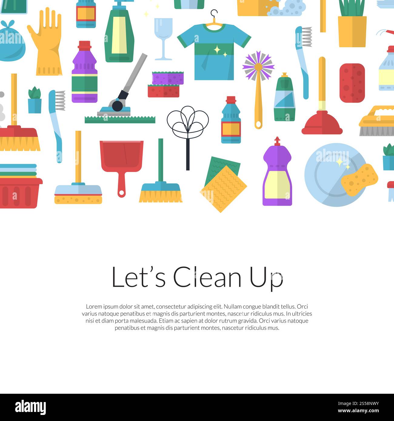 Vector cleaning flat icons background with place for text illustration ...
