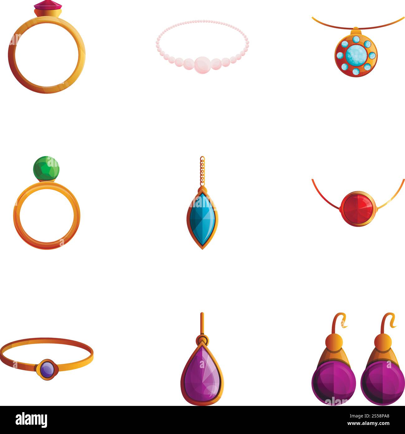 Jewelry icon set. Cartoon set of 9 jewelry vector icons for web design ...