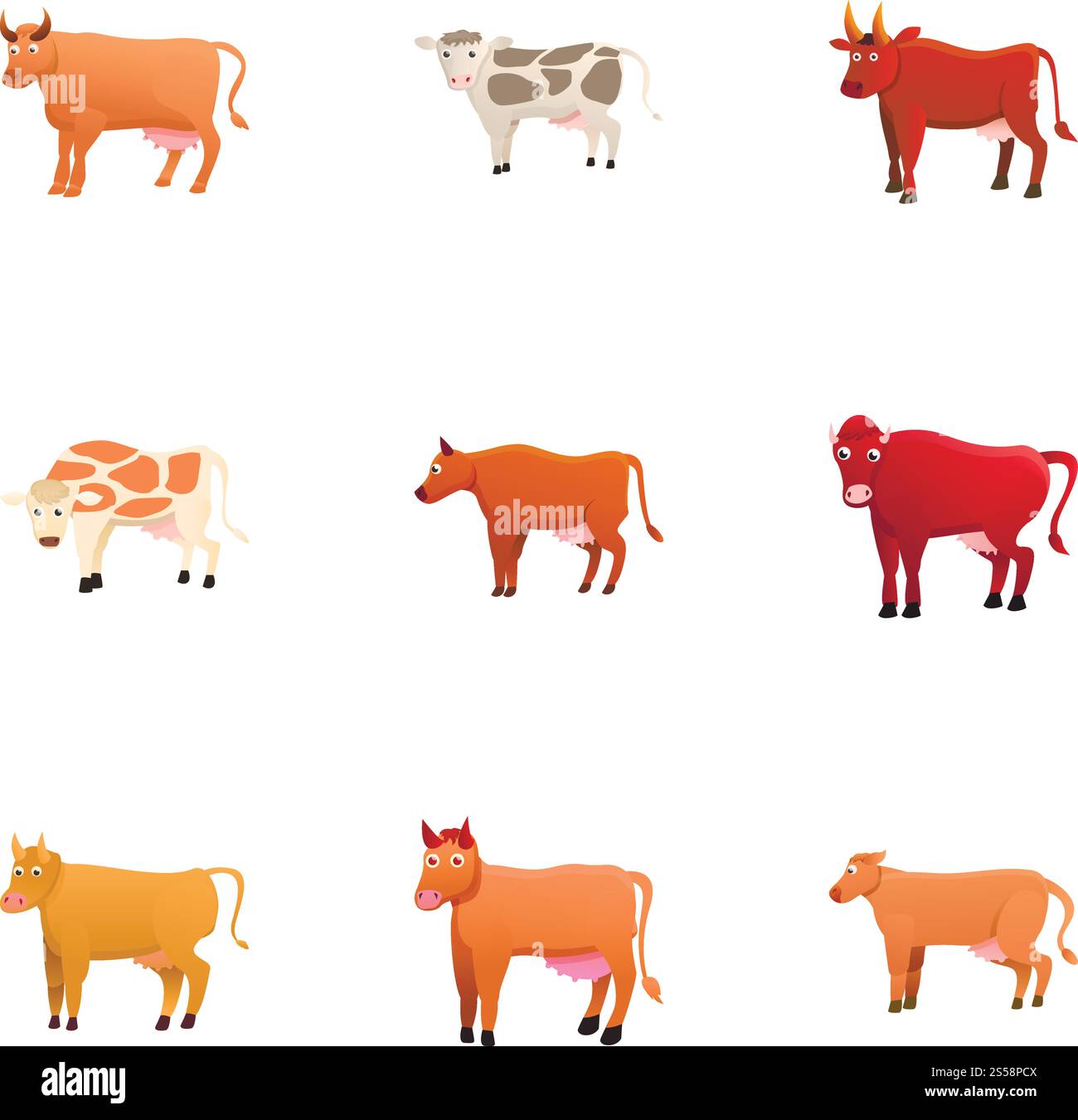 Cow icon set. Cartoon set of 9 cow vector icons for web design isolated ...