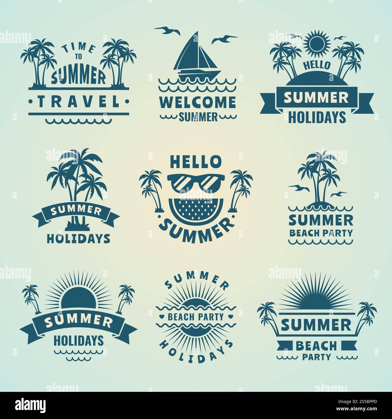 Summer labels. Vector illustrations of tropical logos and badges. Beach ...