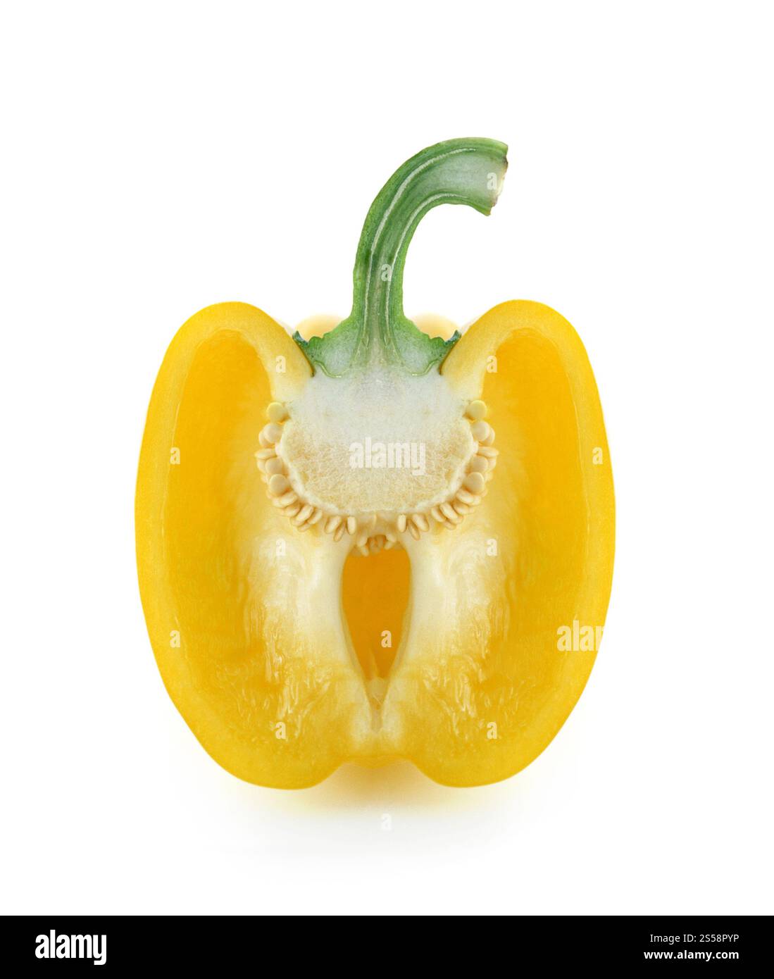 fresh yellow paprika half isolated on white background. fresh yellow ...