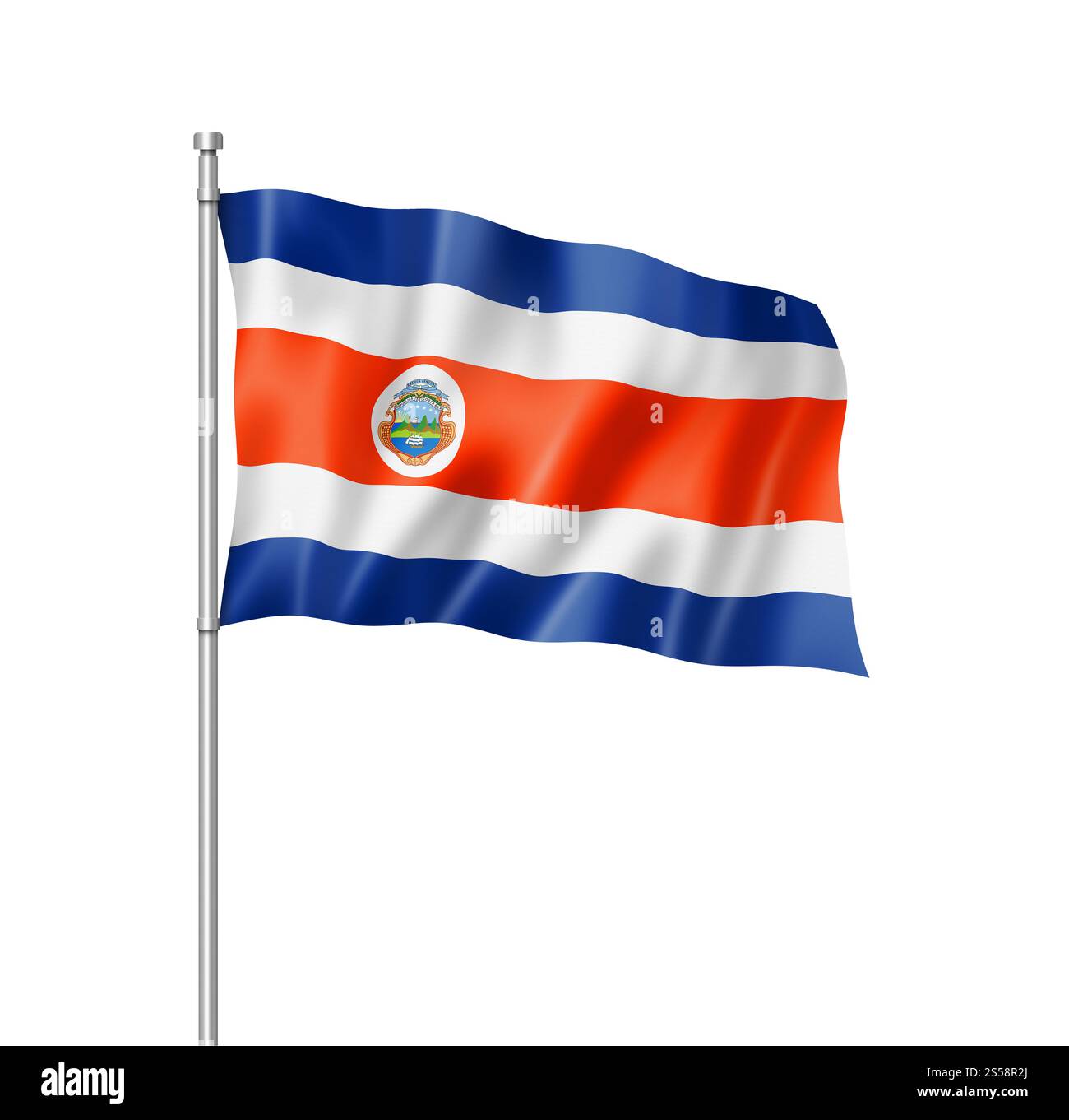 Costa Rica flag, three dimensional render, isolated on white. Costa ...