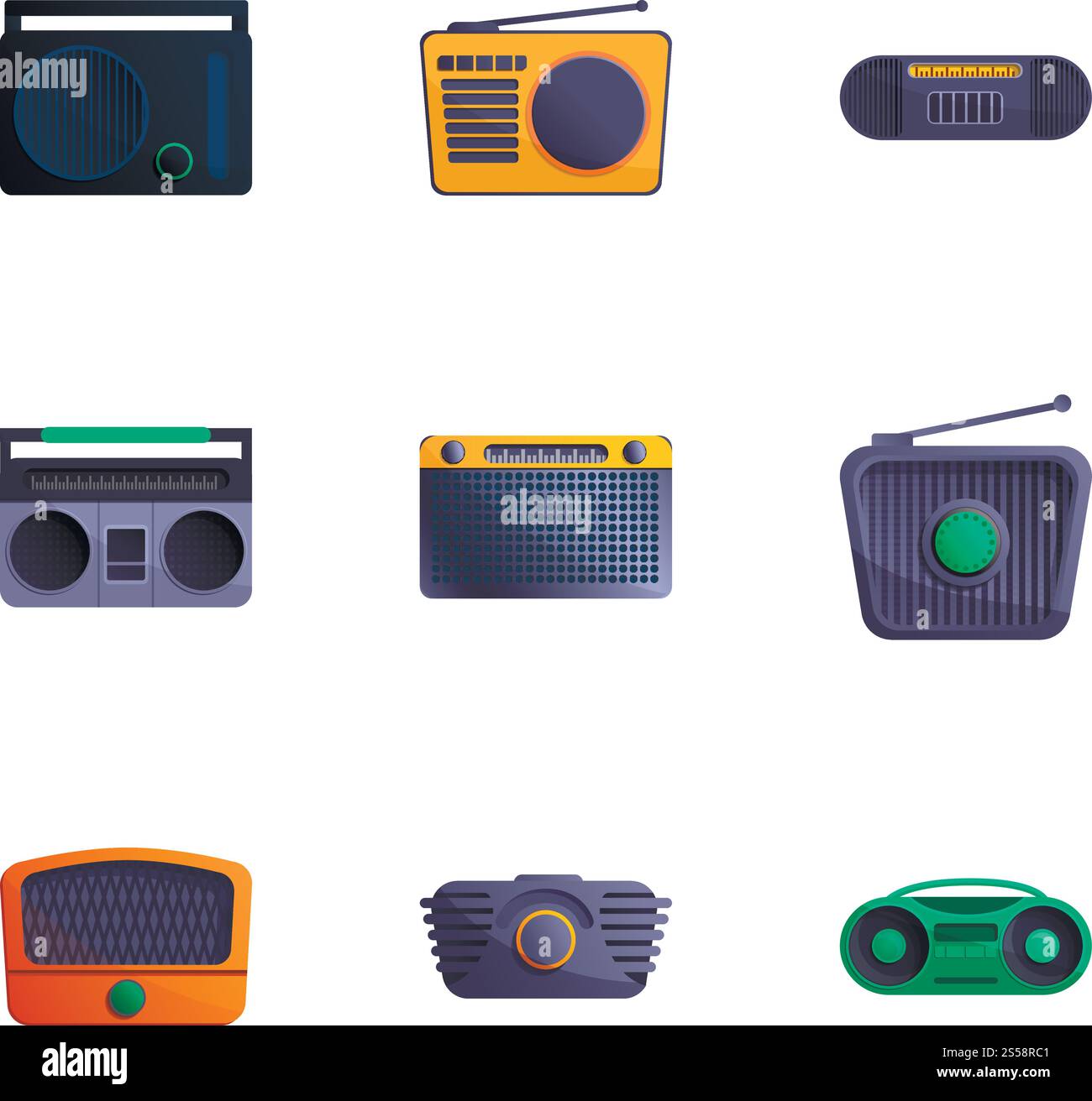 Fm radio icon set. Cartoon set of 9 fm radio vector icons for web ...