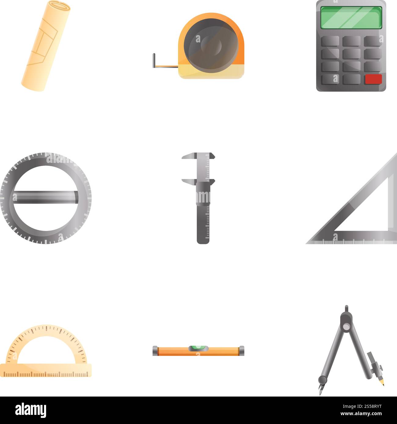 Architect tools icon set. Cartoon set of 9 architect tools vector icons for web design isolated ...