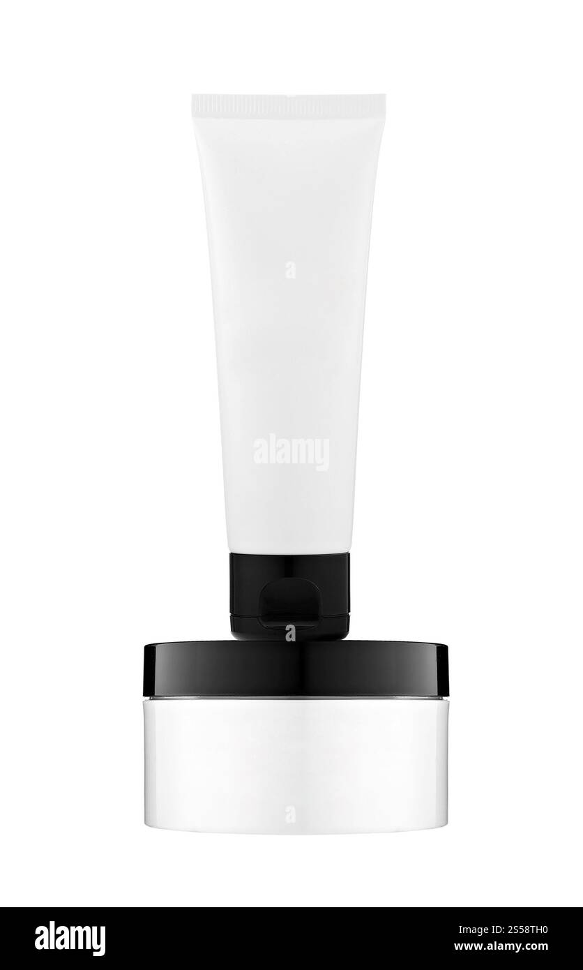 Cream container with tube isolated on white background. Cream container ...