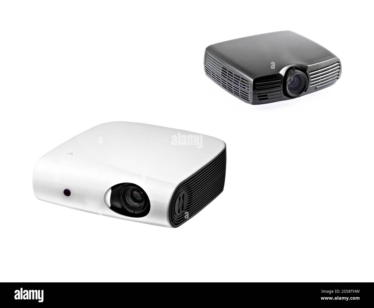 White and black multimedia projectors isolated on white background ...