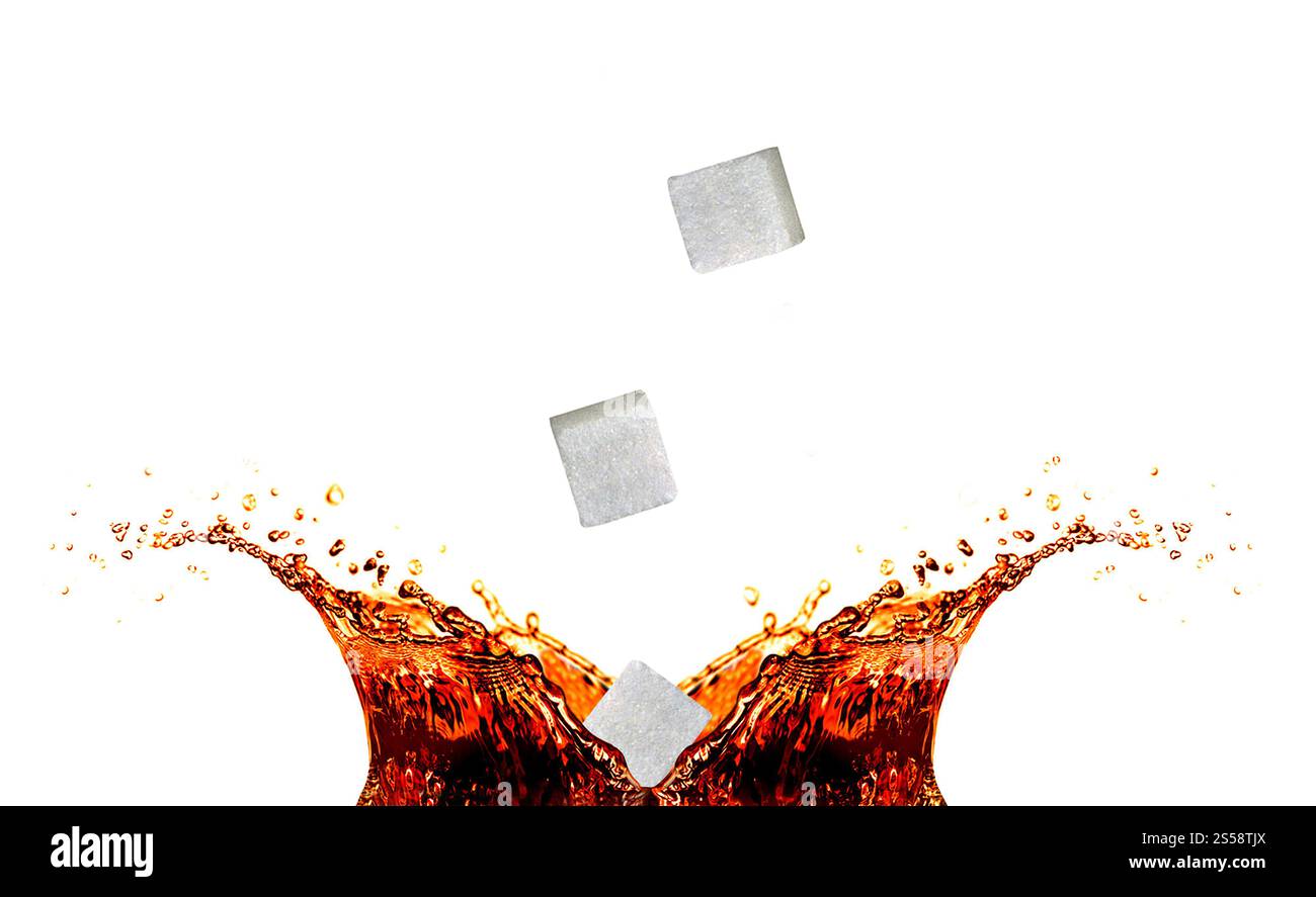 Tea splash with sugar cubes isolated on white background. Tea splash ...