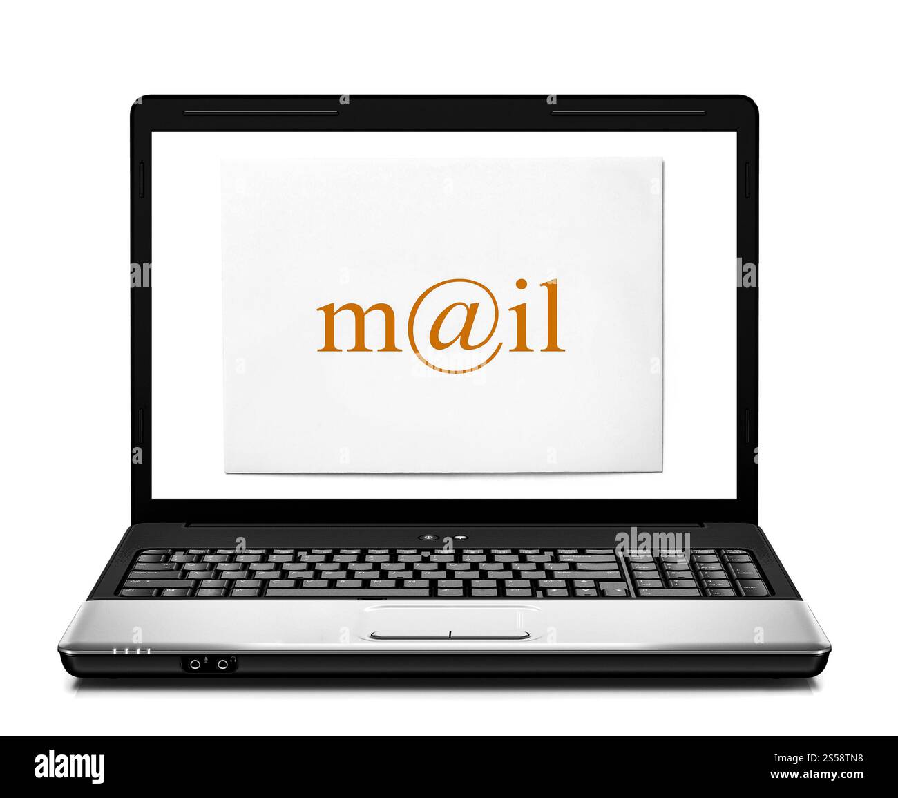 Laptop with mail envelope isolated on white background. Laptop with ...